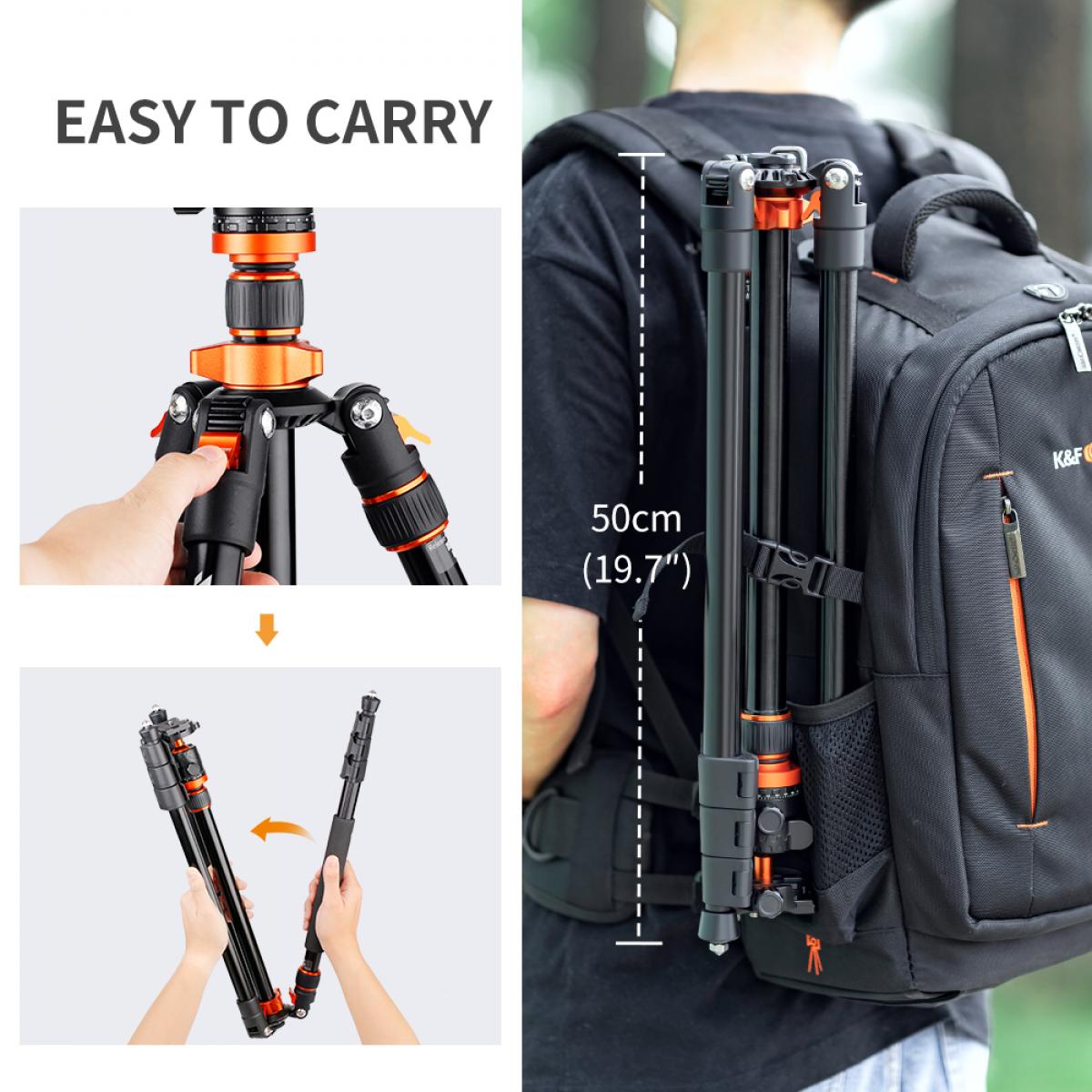 55" DSLR-stativ Bærbar reisevlogg i aluminium Stativ 22lbs Load Orange ...
