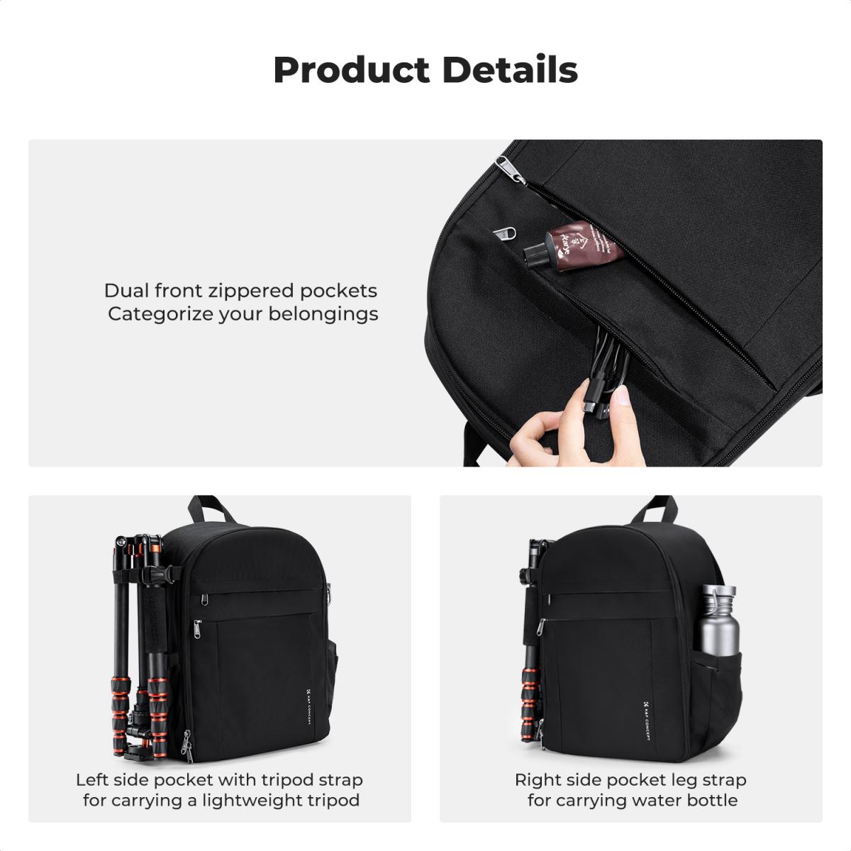 K&F Concept 13L Camera Backpack Nature Wander 12 Black, Lightweight ...