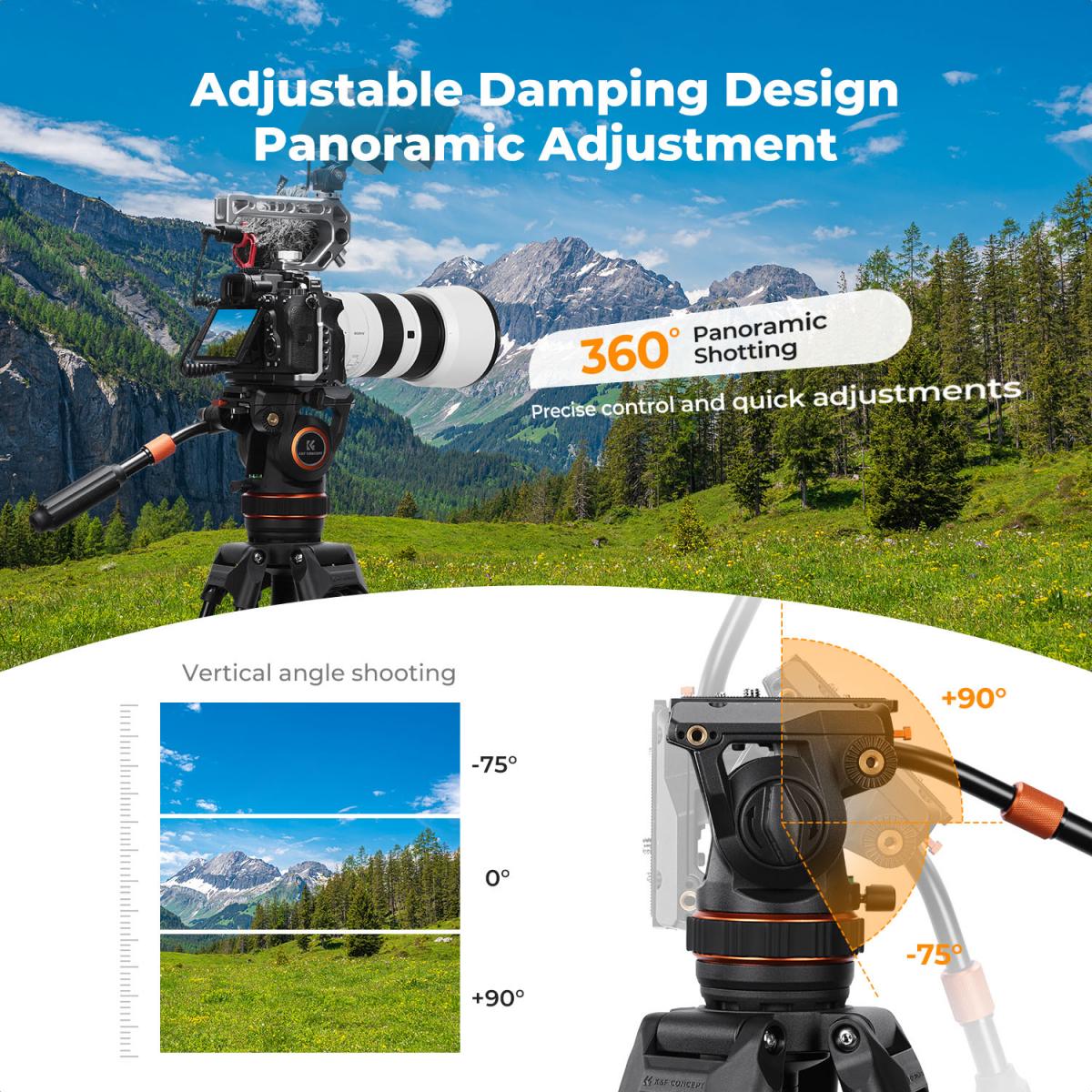 Professional Fluid Head, Lightweight Fluid Video Head Silky-Smooth ...