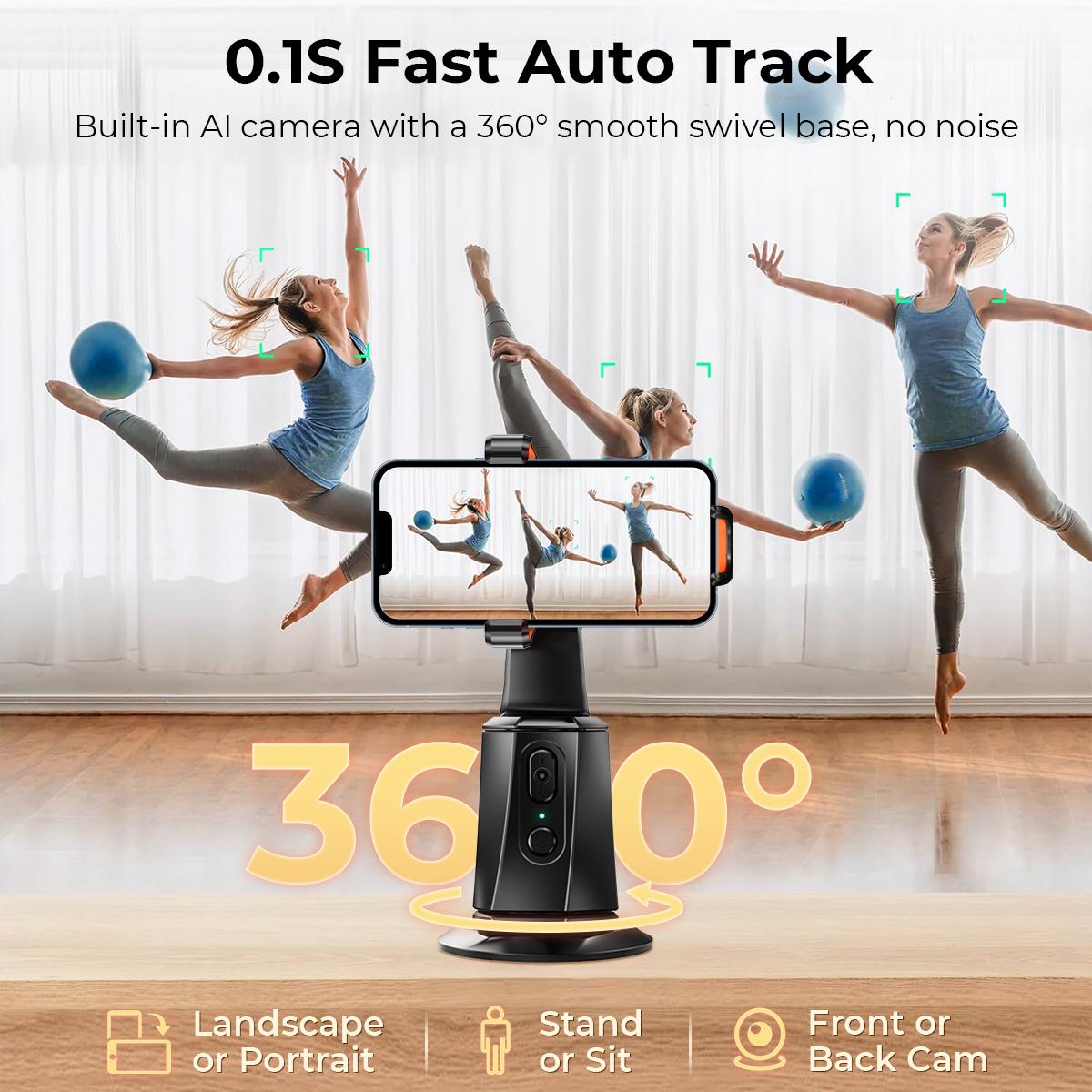Auto Face Tracking Tripod 360° Rotation Fast Follow No Apps Needed with ...