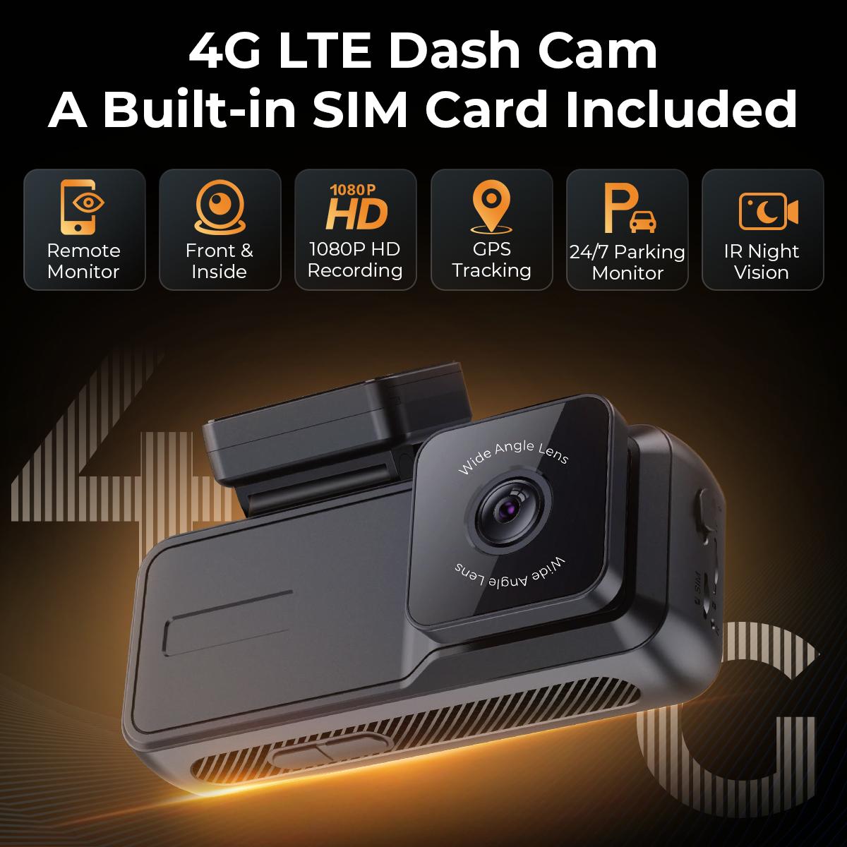 4G LTE Dash Cam Front Inside, Remote Live View, Instant Alert via App ...