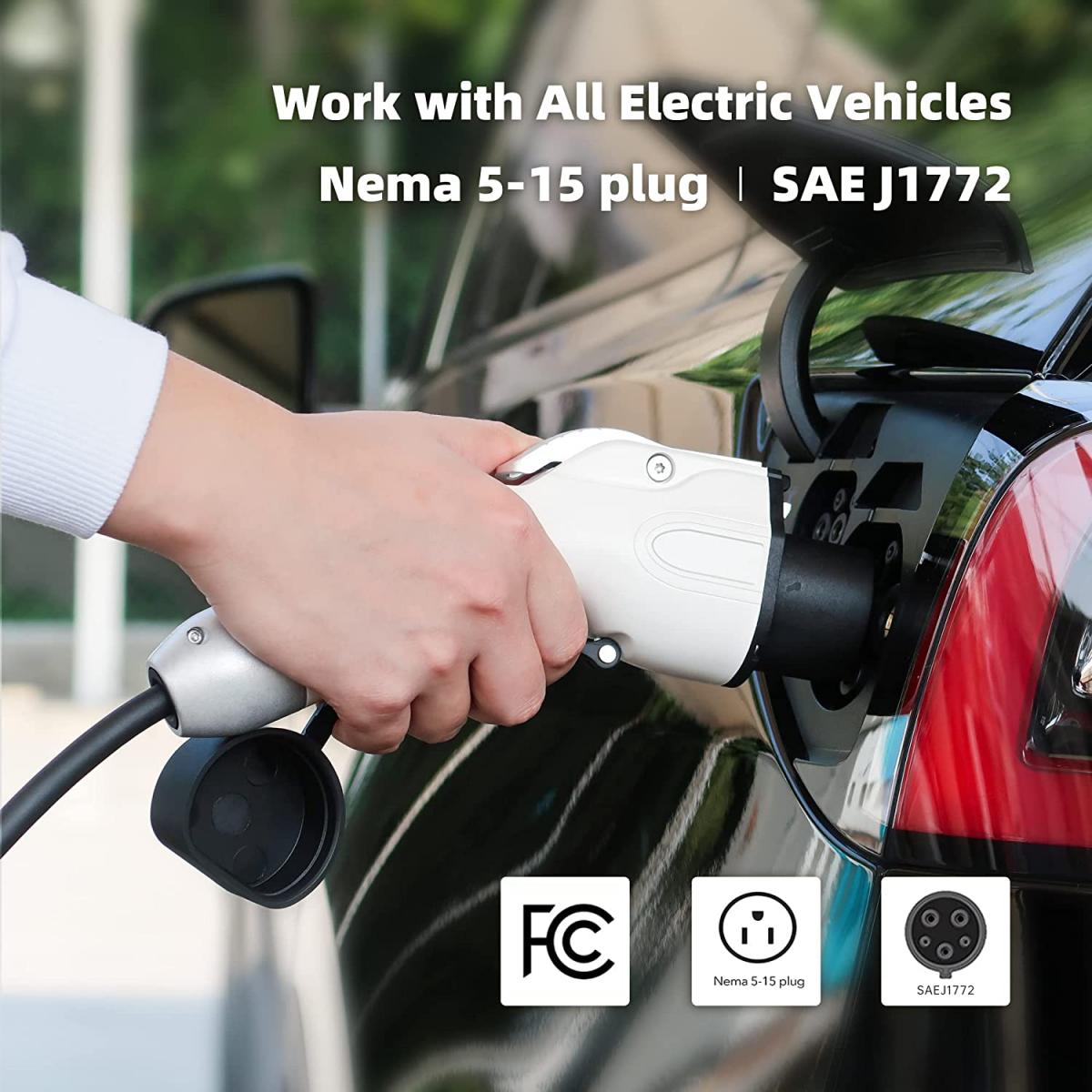 NEMA 5-15 Class 1 Electric Vehicle Charger (Supoort Class 2), 110V-240V ...