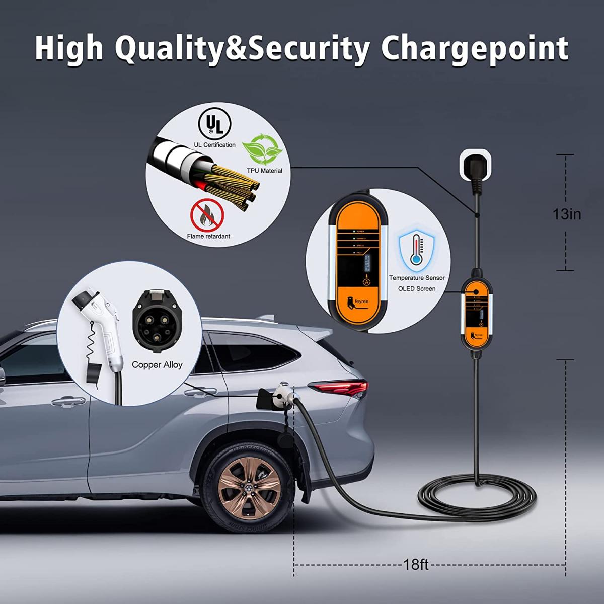 NEMA 5-15 Class 1 Electric Vehicle Charger (Supoort Class 2), 110V-240V ...