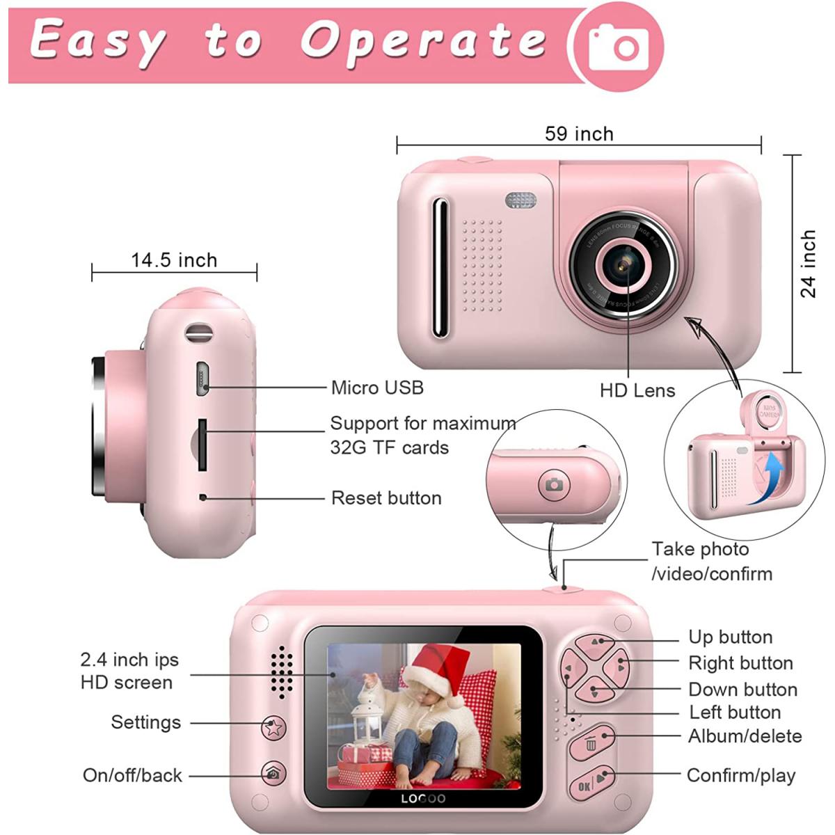 S9 Kids digital camera with reversible lens, tripod, 1080P, 40 ...