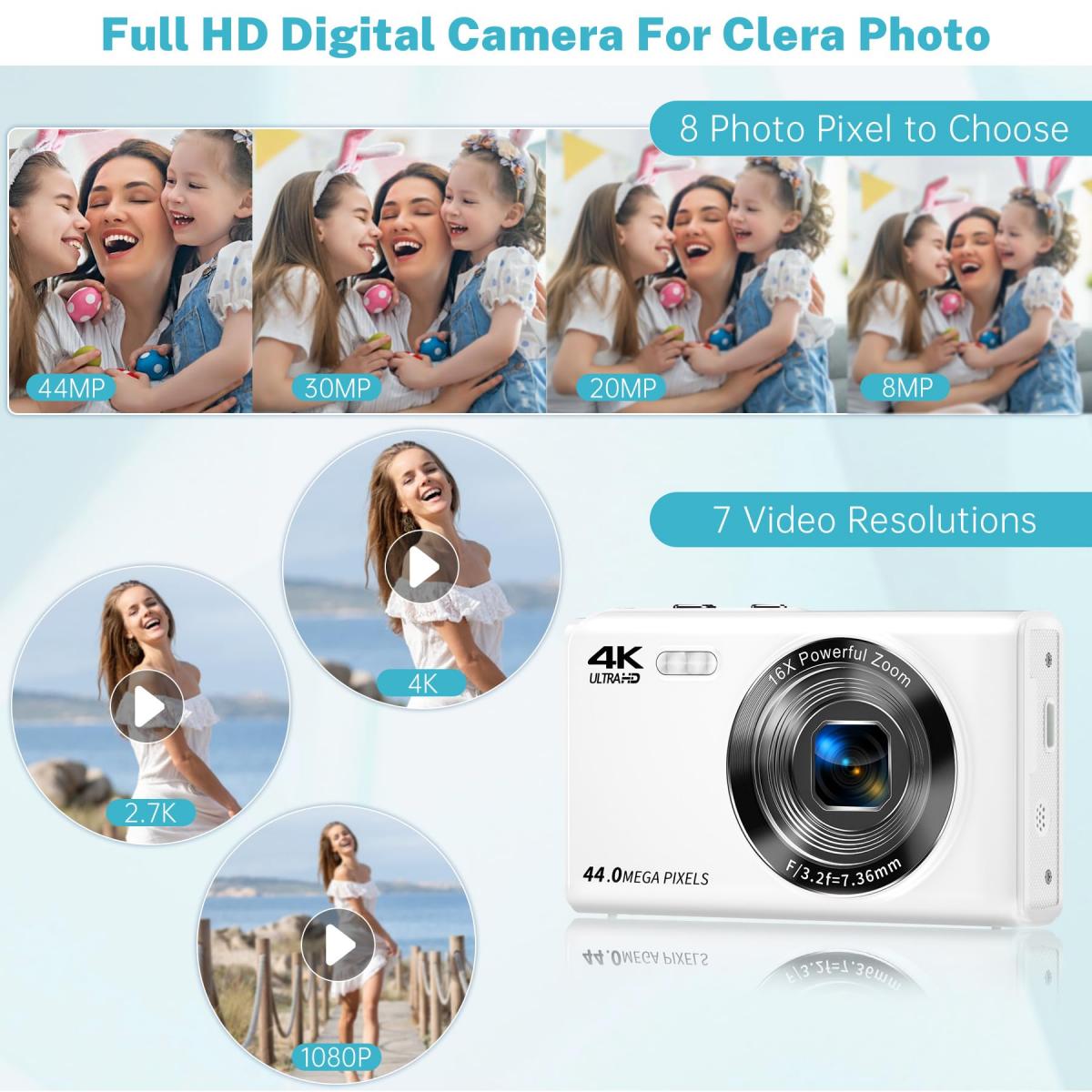 Kids Camera 4K 44Mp 32Gb Card,16X | Kentfaith - K&F Concept