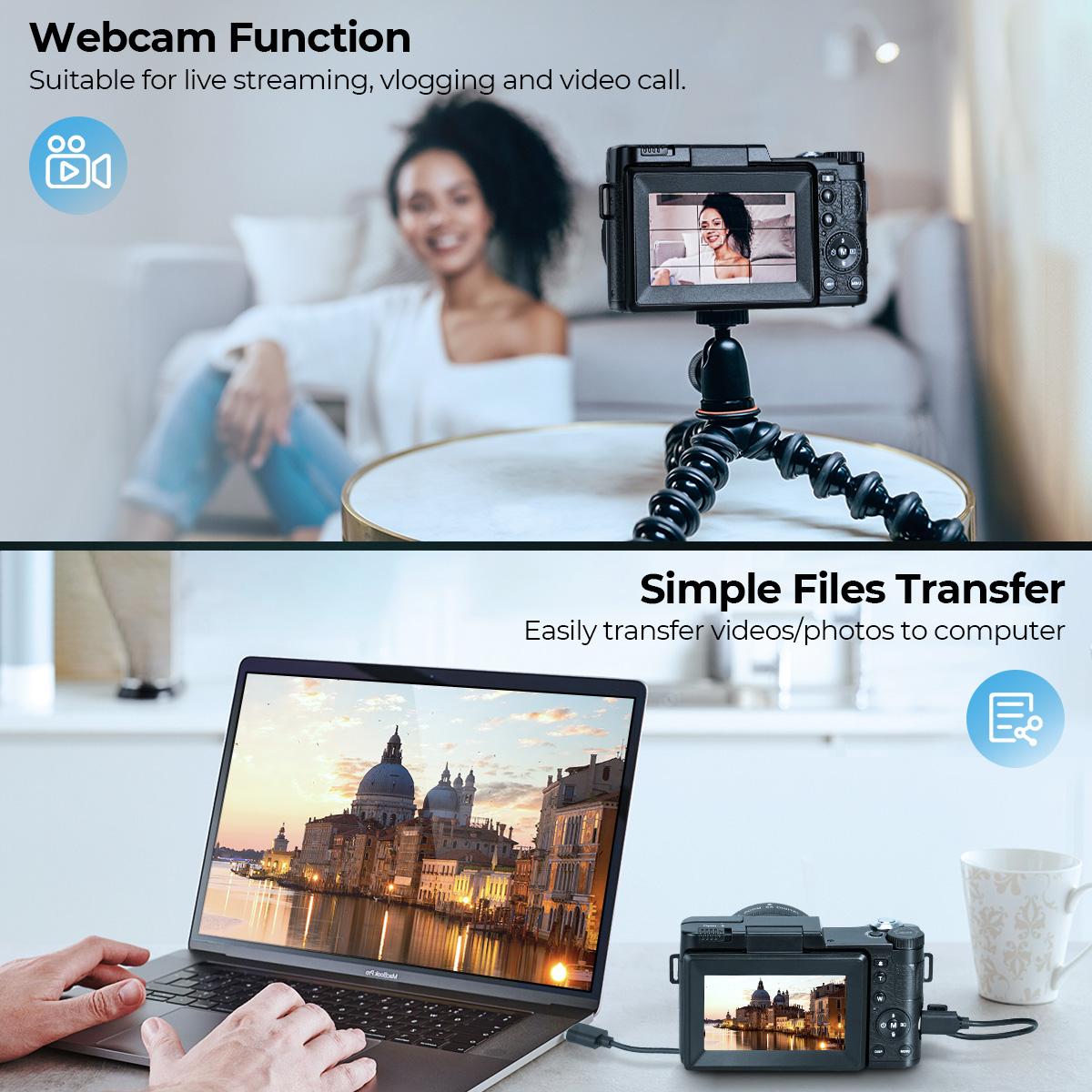 5K Digital Camera for Beginners 8X Optical Zoom Flip Selfie Screen with ...