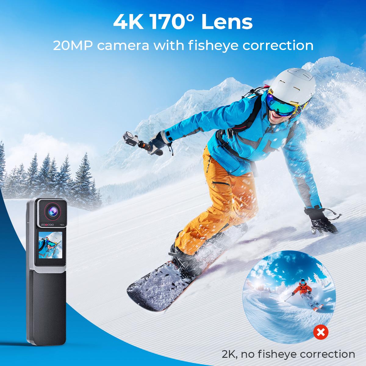 30m Waterproof Action Camera 4K with Detachable Handle Dual Screens 7H ...