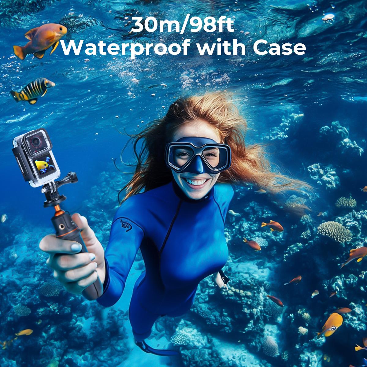 30m Waterproof Action Camera 4K with Detachable Handle Dual Screens 7H ...