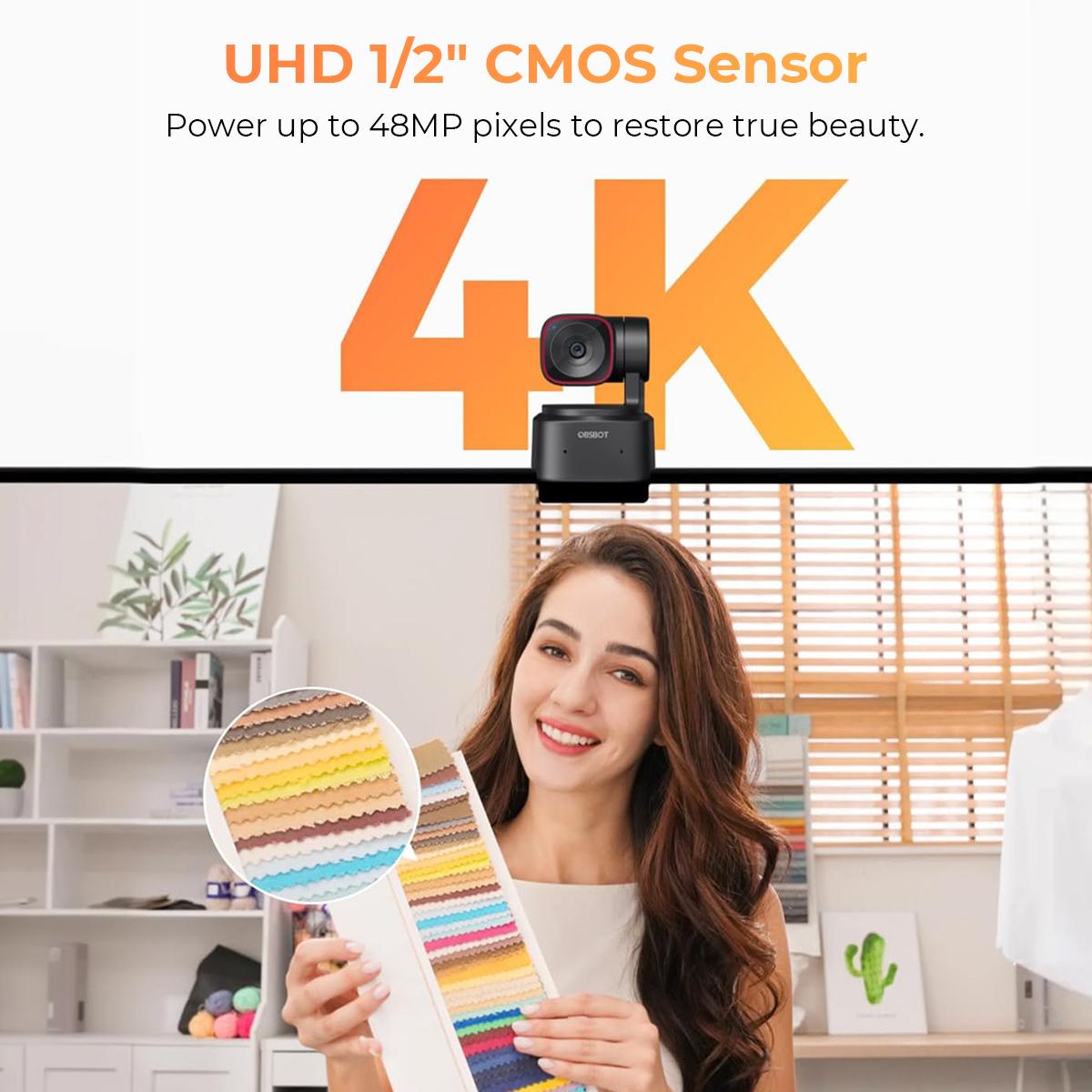 OBSBOT Tiny 2 Lite 4 K Webカメラは、PC、1/2インチセンサー付きAI追跡PTZストリーミングカメラ、ジェスチャー制御、60 FPS、HDR、マイク、デスクトップPC ...