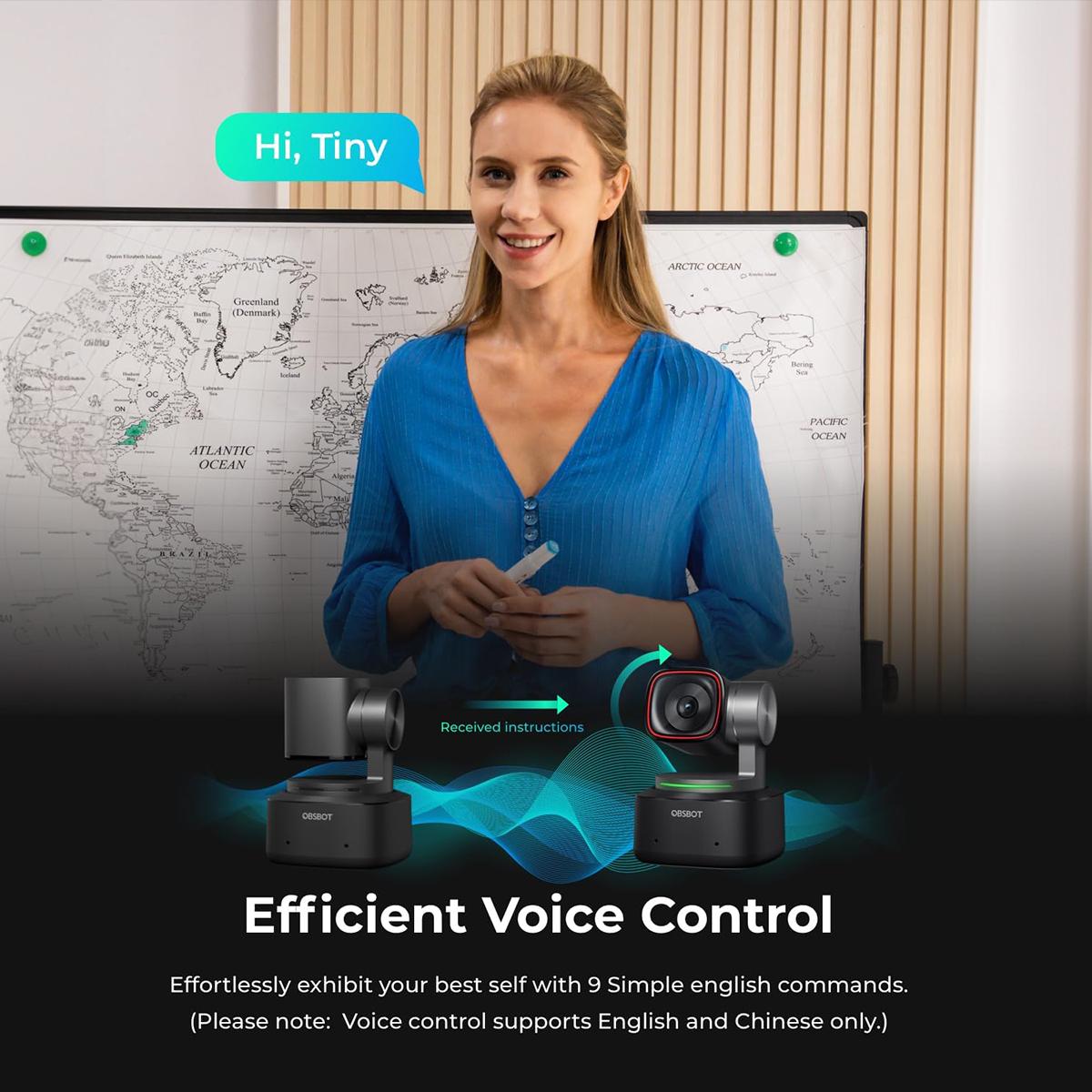 OBSBOT Tiny 2 Webcam 4K Voice Control PTZ, AI Tracking Multi-Mode ...