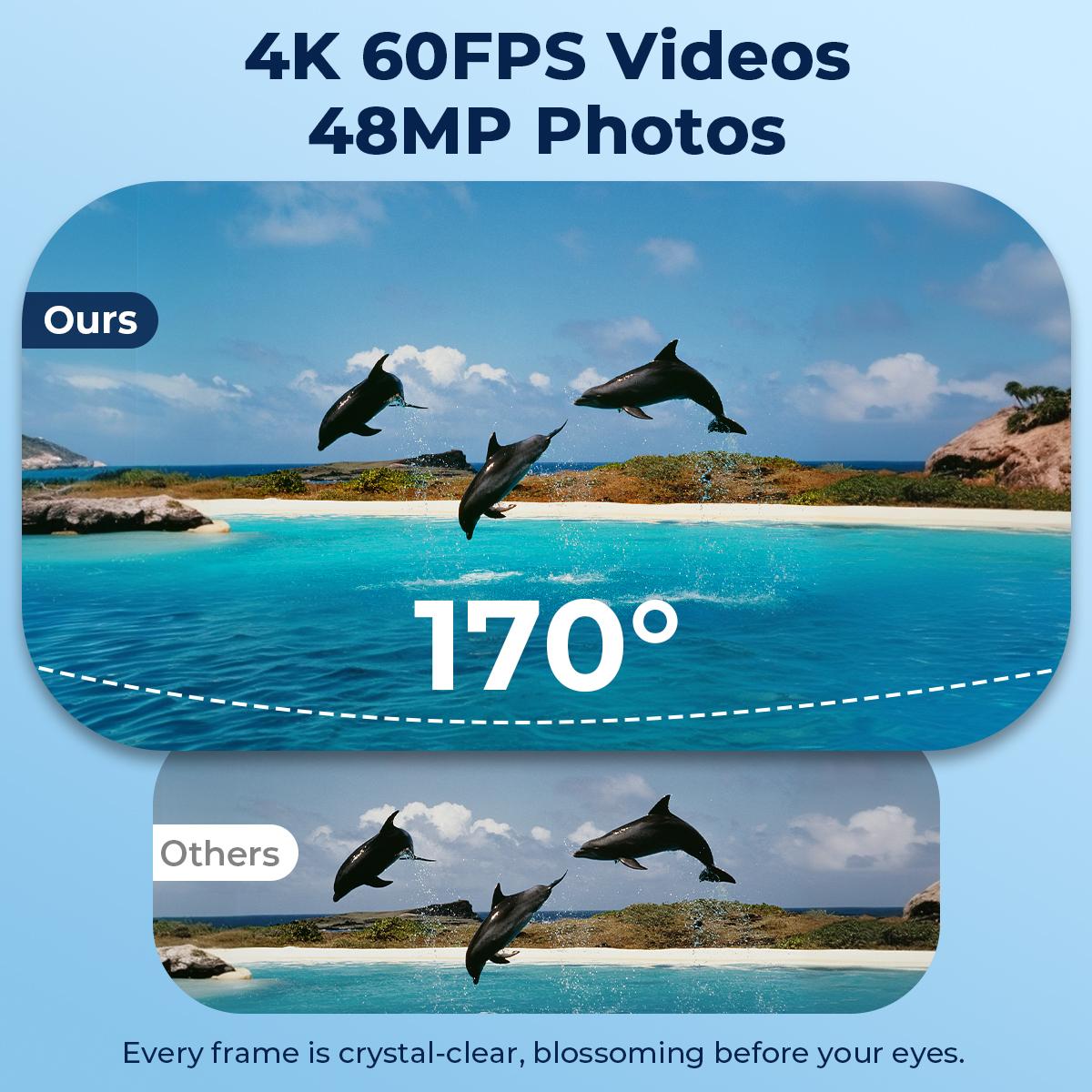 4K60FPS 48MP 66FT Waterproof Action Camera without a Case, Dual Screens ...