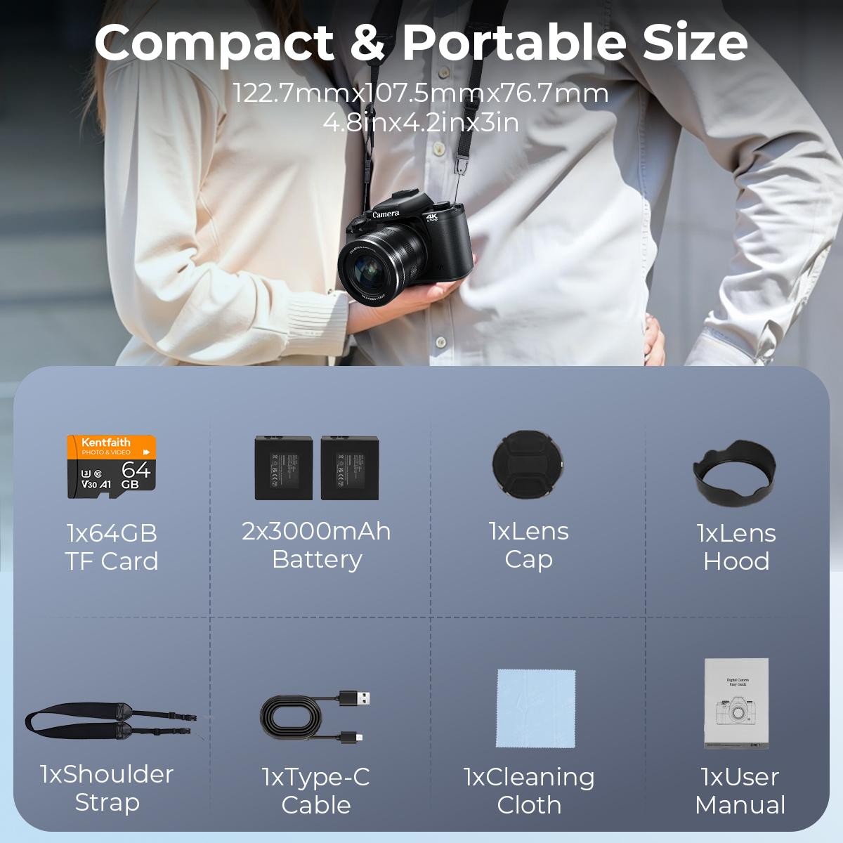 4K 75MP Digital Cameras for Photography, 20X Optical Zoom, WiFi Youtube ...