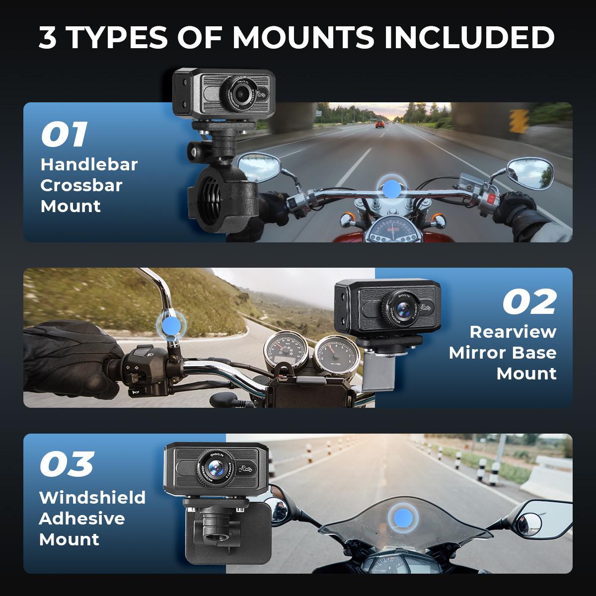 2.7K Motorcycle Dash Cam with 140° Wide Angle, Built-in WiFi, USB Power ...