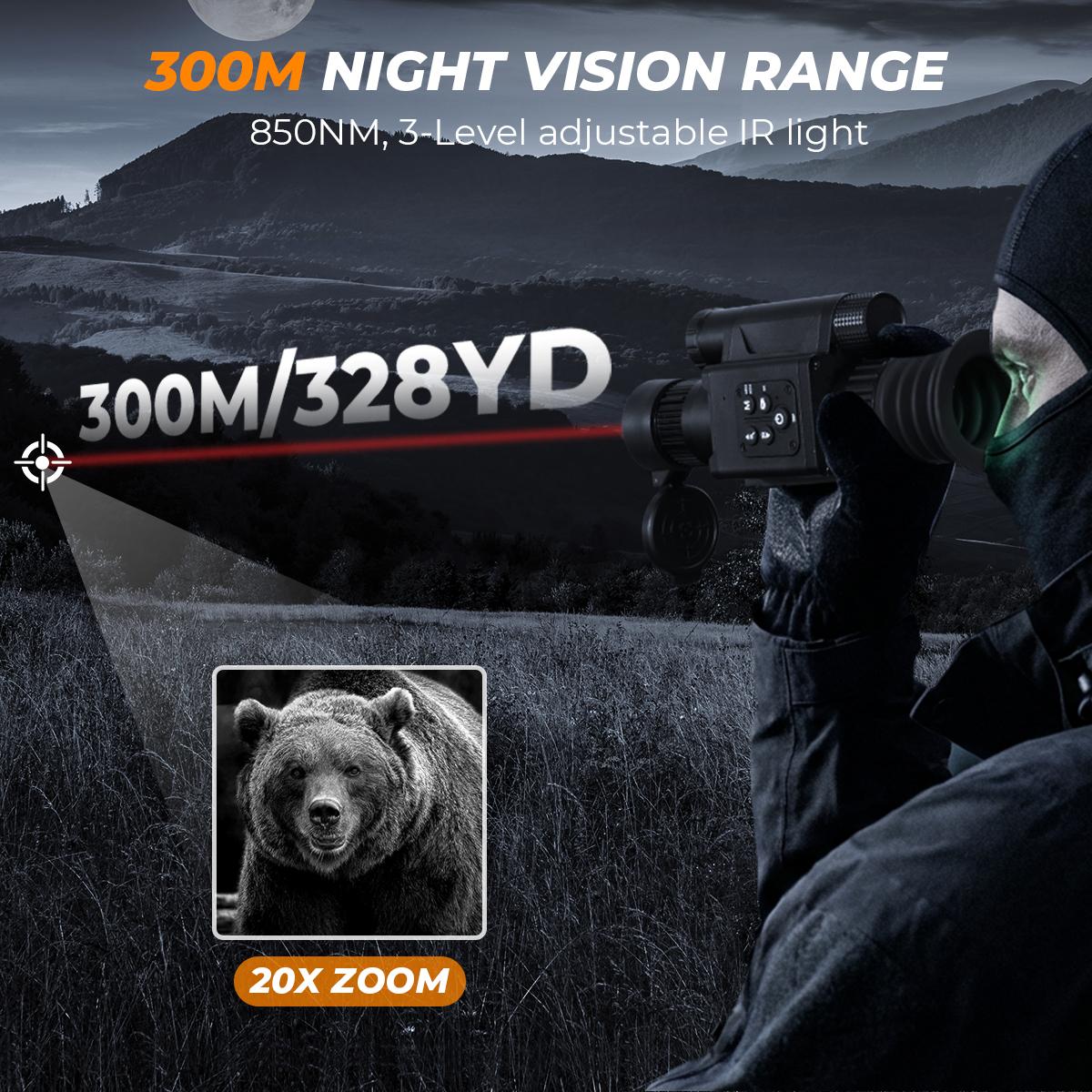 Night Vision Scope 4K Video Recording, 300m IR Night Vision Range, 5 ...