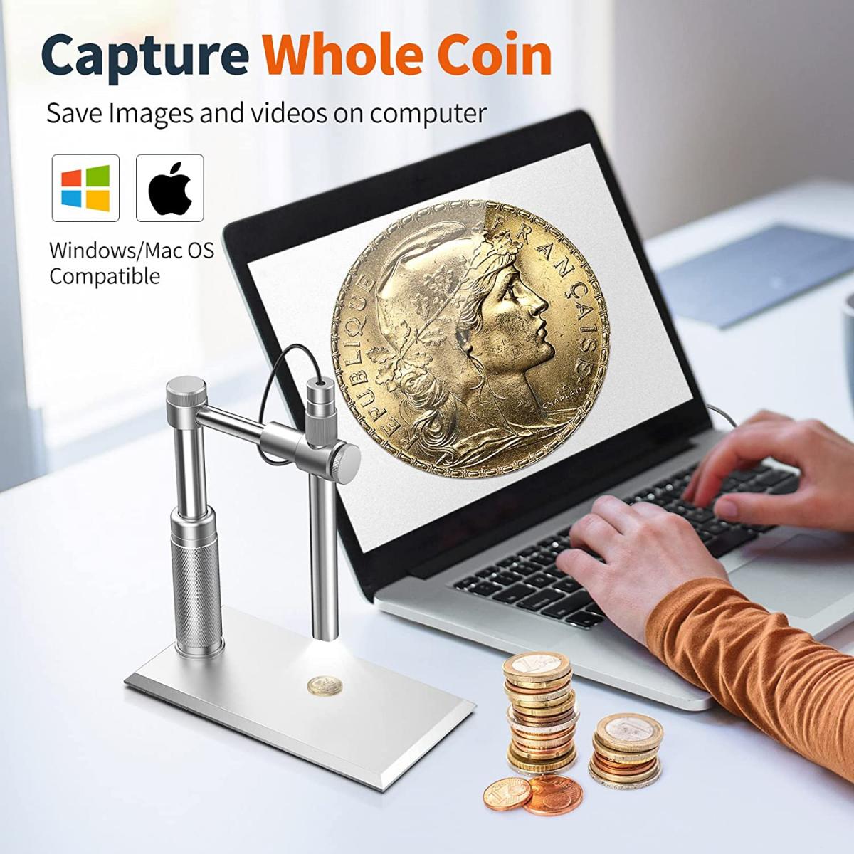 Coin USB Microscope-10x-500x Magnification-Kentfaith - KENTFAITH