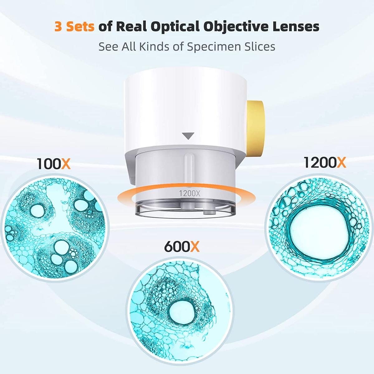 Biological Microscope with 9-inch IPS Screen - Triple Lens 100X, 600X ...