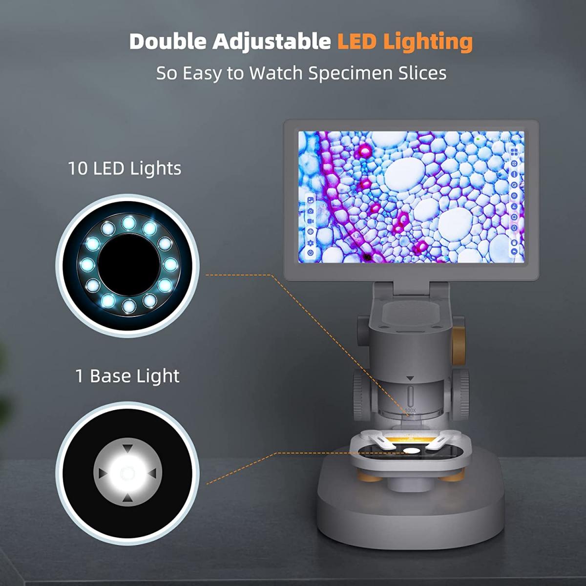 Light Control Microscope 9-Inch 100X, 600X, 1200X - KENTFAITH