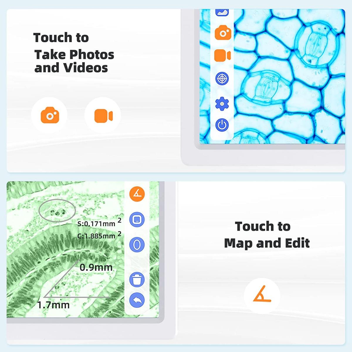 Biological Microscope with 9-inch IPS Screen - Triple Lens 100X, 600X ...