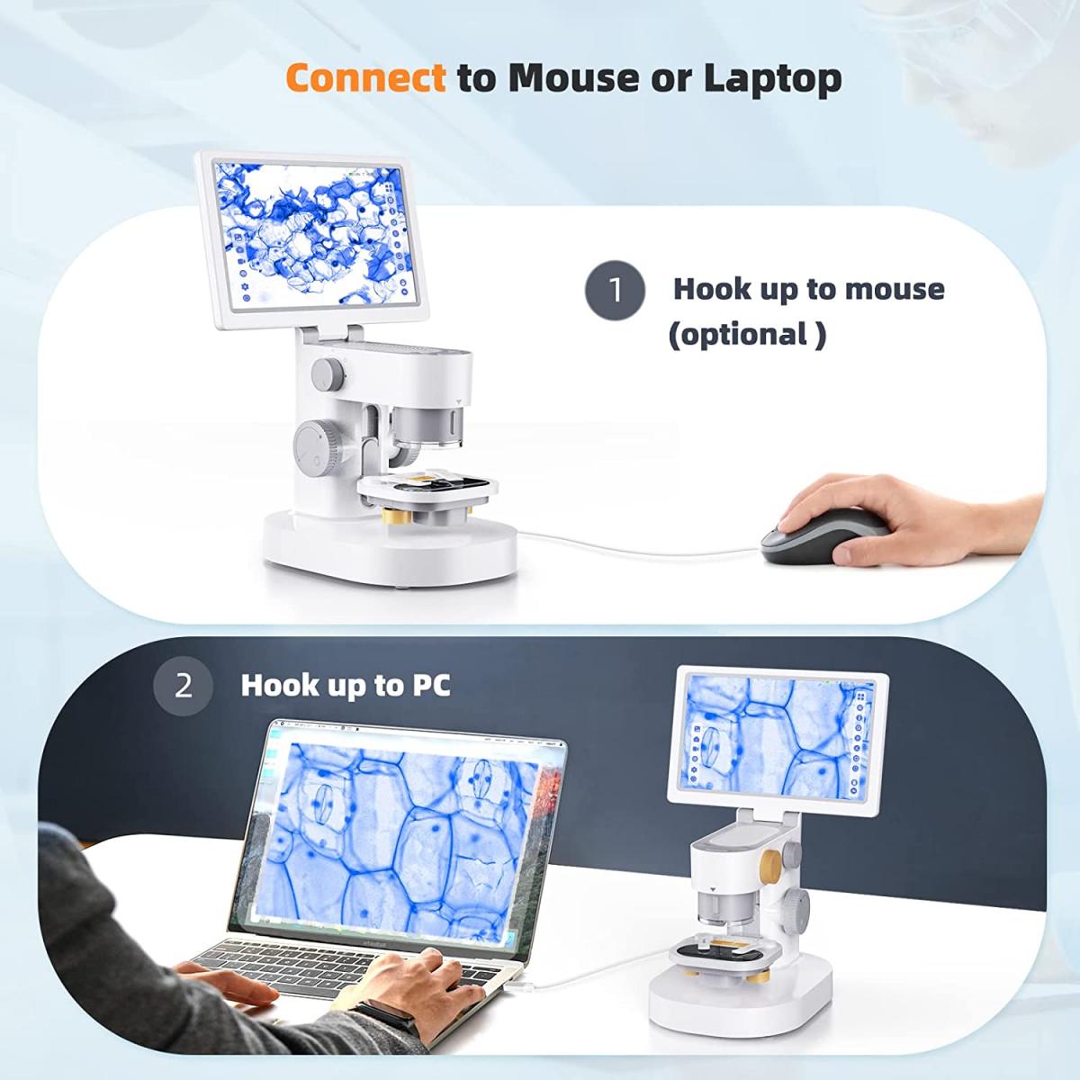 Biological Microscope with 9-inch IPS Screen - Triple Lens 100X, 600X ...