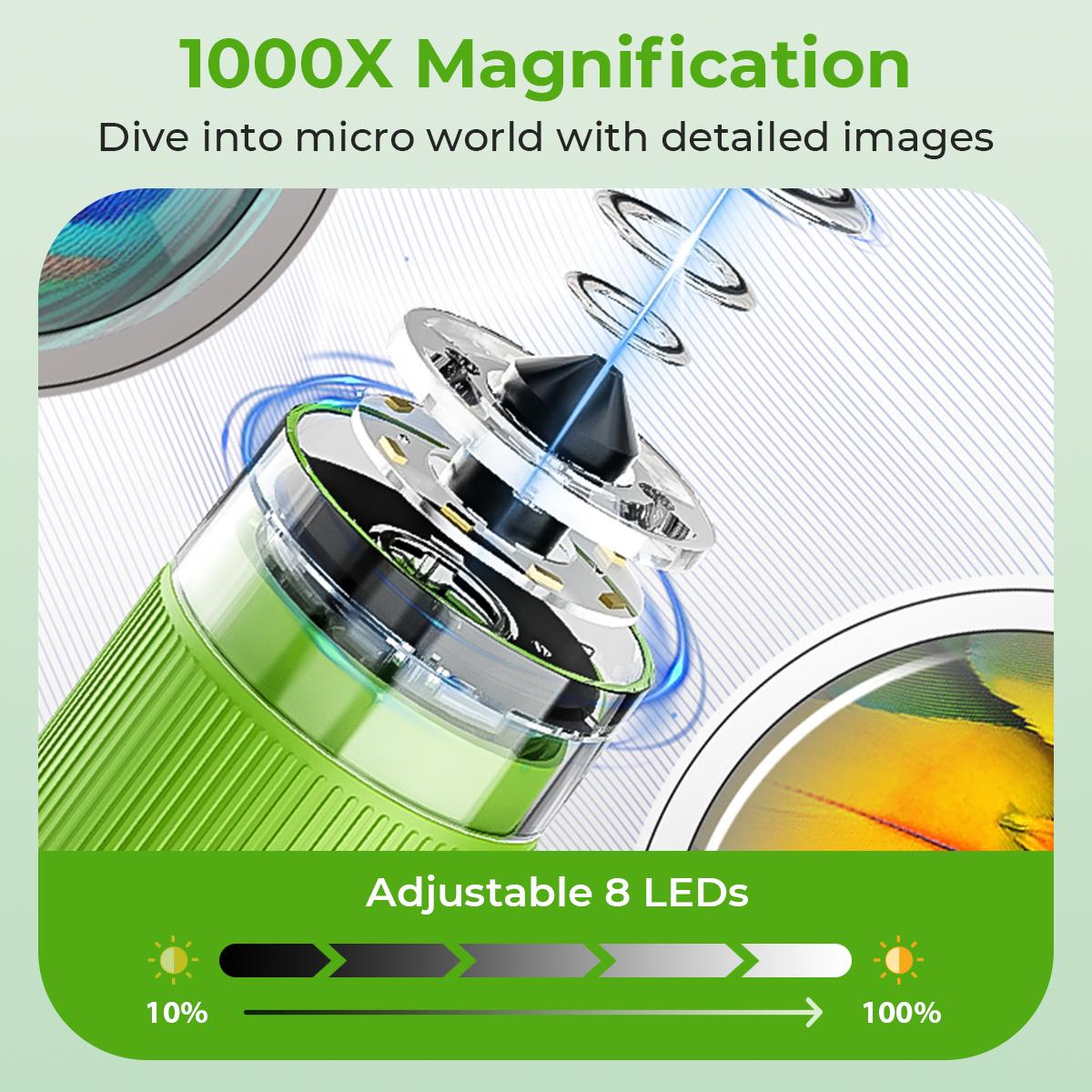 Led Pocket Microscope 1000X Kentfaith - KENTFAITH