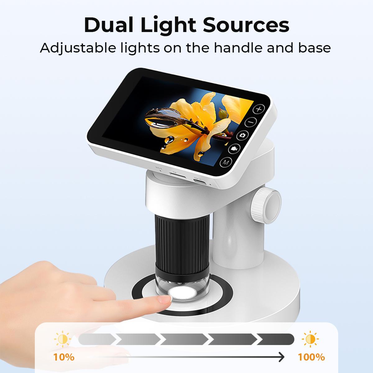 Digital Handheld Microscope with 4 inch IPS Screen Detachable Base ...