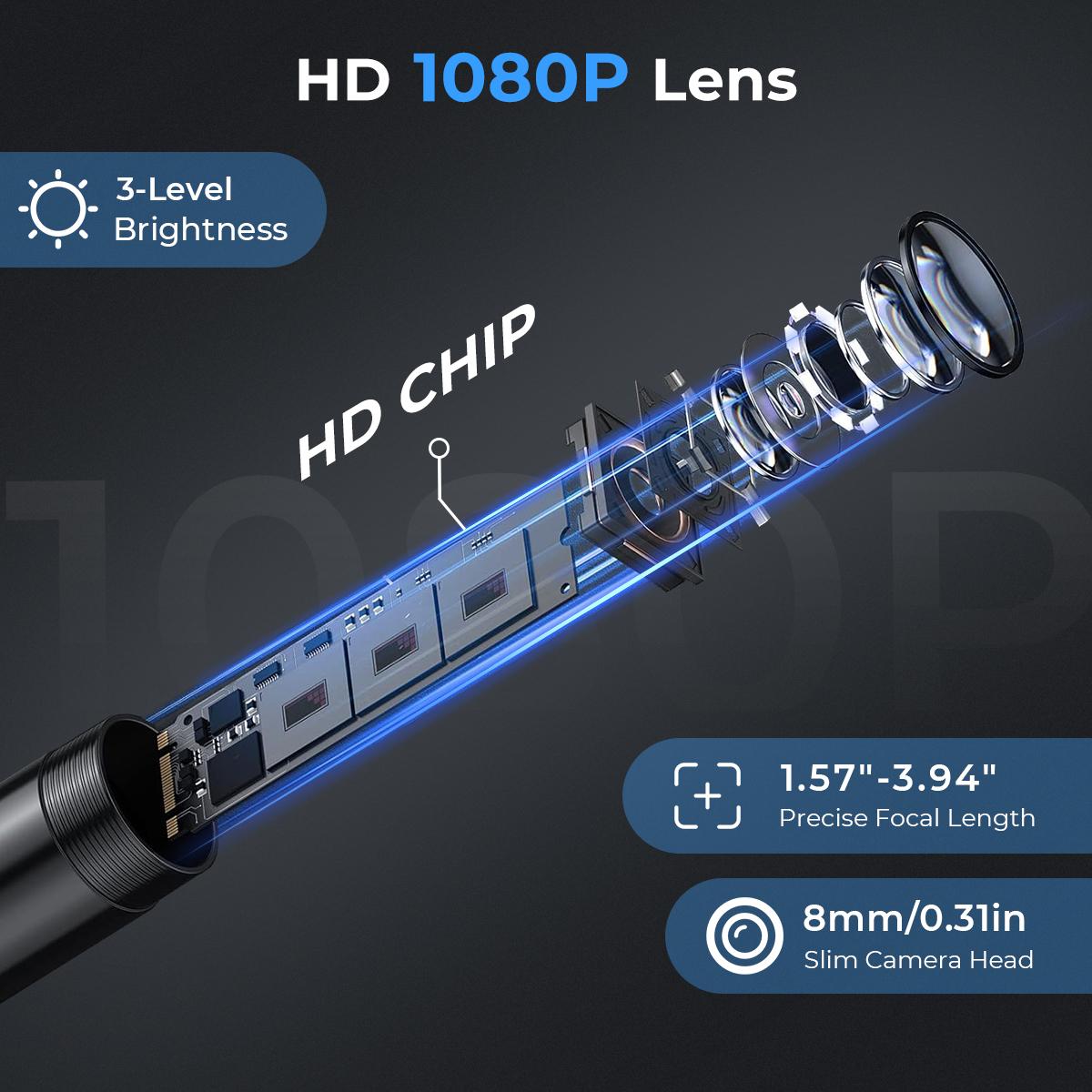 Borescope Snake Rigid Camera, 5M/16.4Ft 1080P - KENTFAITH