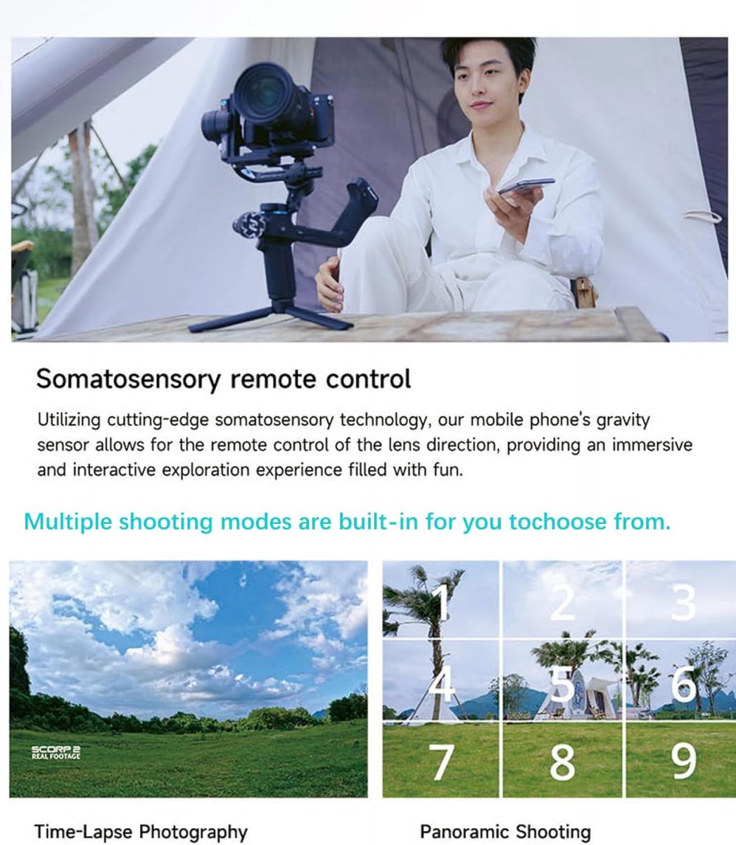 FeiyuTech SCORP 2 KIT Gimbal Stabilizer for DSLR and Mirrorless Camera Built-in AI Tracking ...