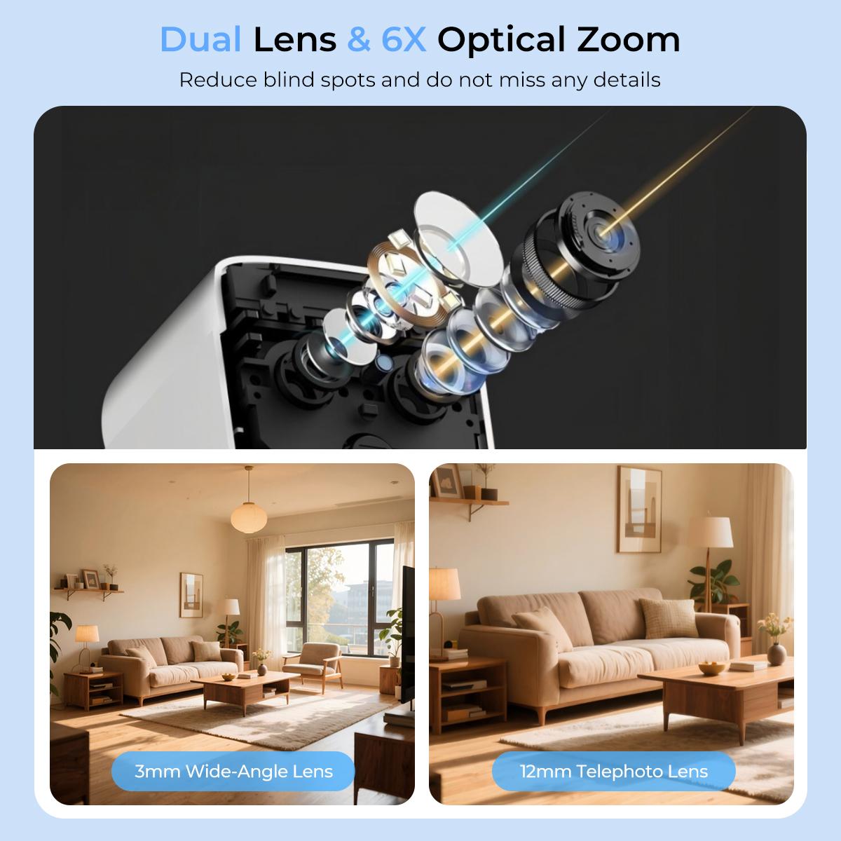 4G Cellular Security Camera, 2K Dual Lens 6X Optical Zoom, Magnetic 360 ...