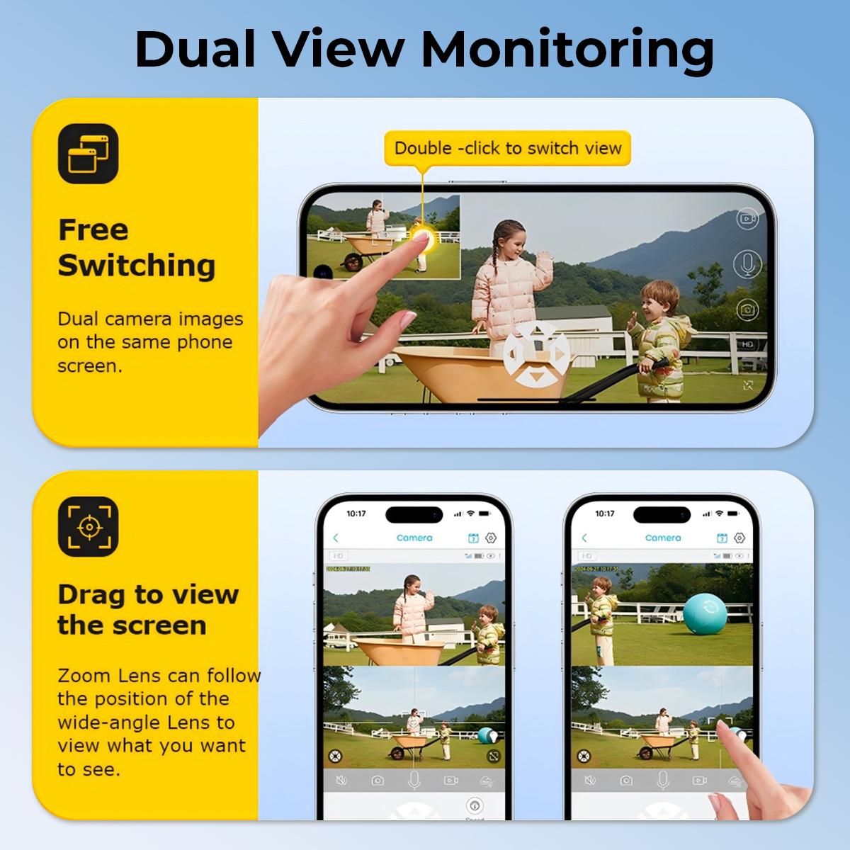 4G 3 Lens Solar Security Camera Wireless Outdoor, 6MP Full HD Video ...