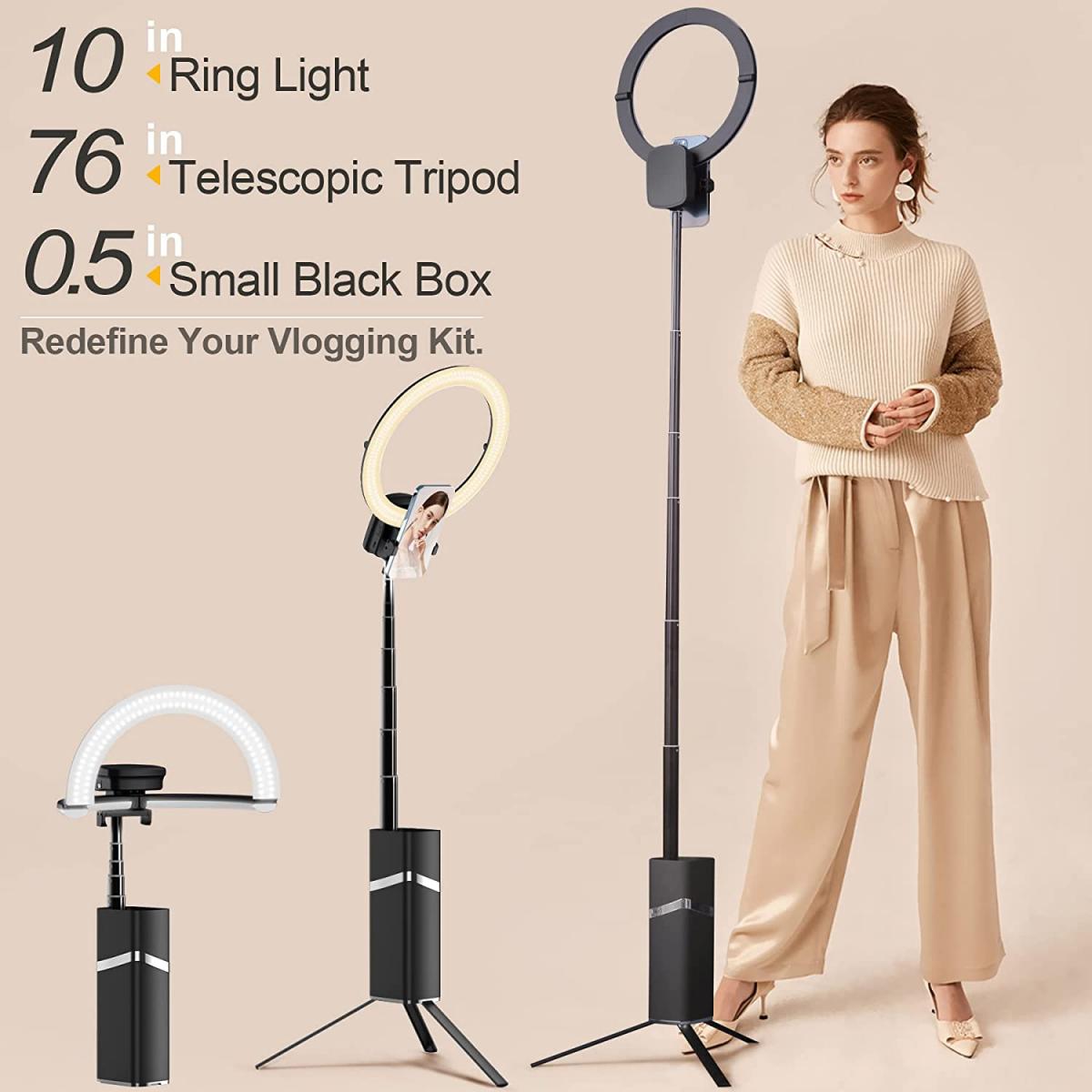 Collapsible Selfie Ring Light Strap Stand, 10 inch Travel Portable LED ...