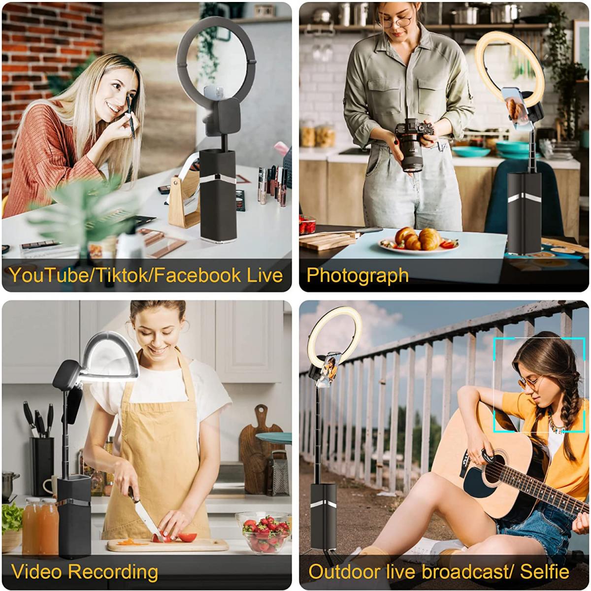 Collapsible Selfie Ring Light Strap Stand, 10 inch Travel Portable LED ...