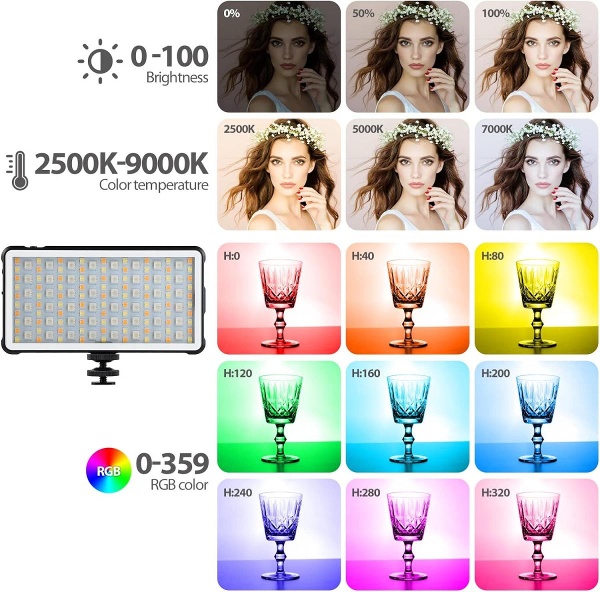 RGB led Light, Pocket Video Light LED Fill Light Panel 2500K-9000K ...