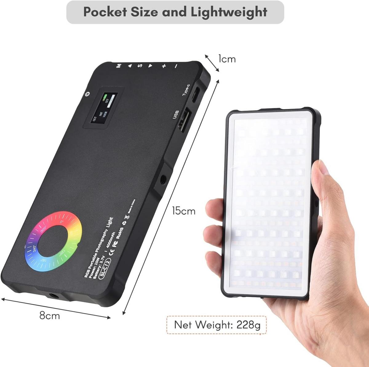 RGB led Light, Pocket Video Light LED Fill Light Panel 2500K-9000K Dimmable 24 Effects CRI95 ...