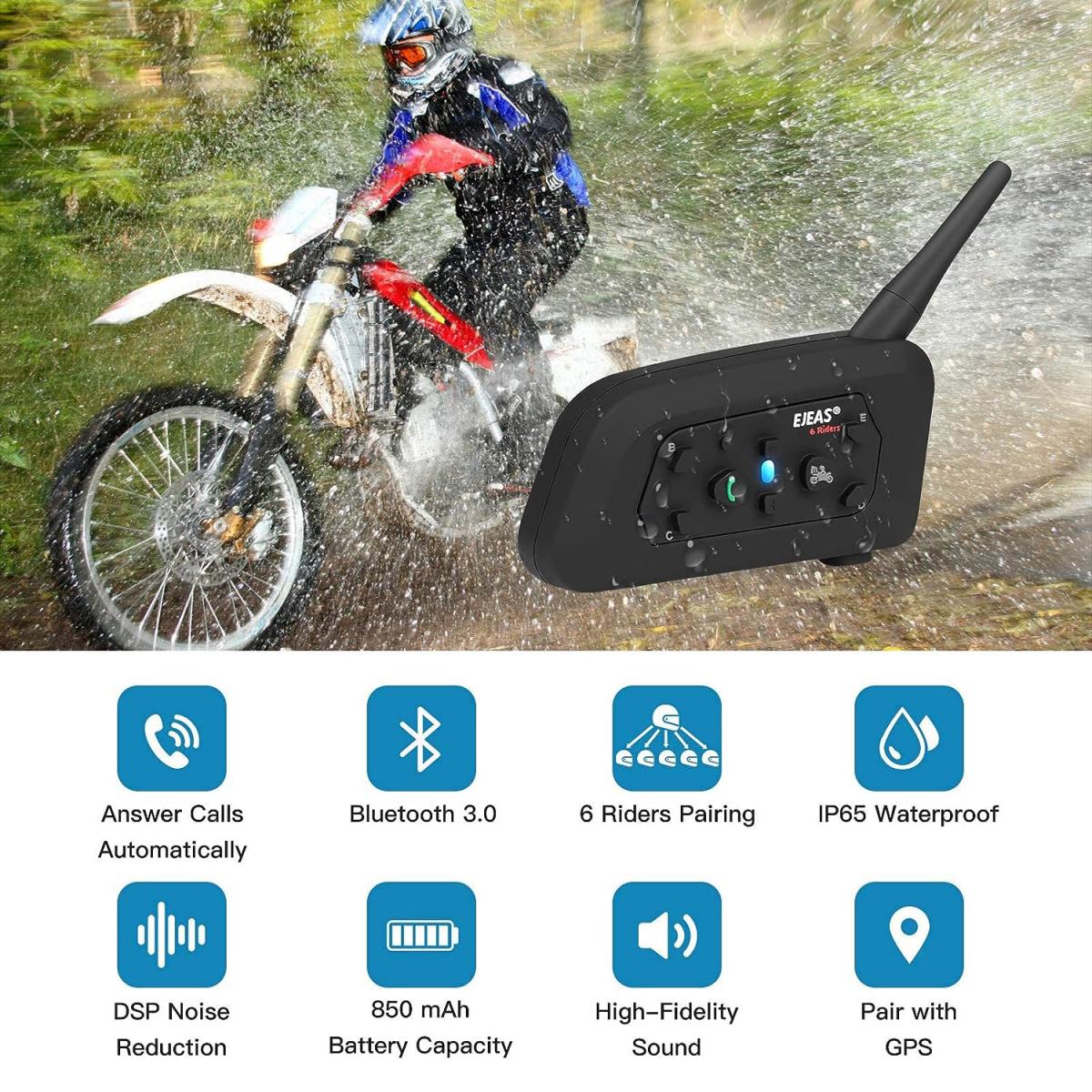 Motorcycle Bluetooth earphones, supporting 6-rider 800M intercom ...