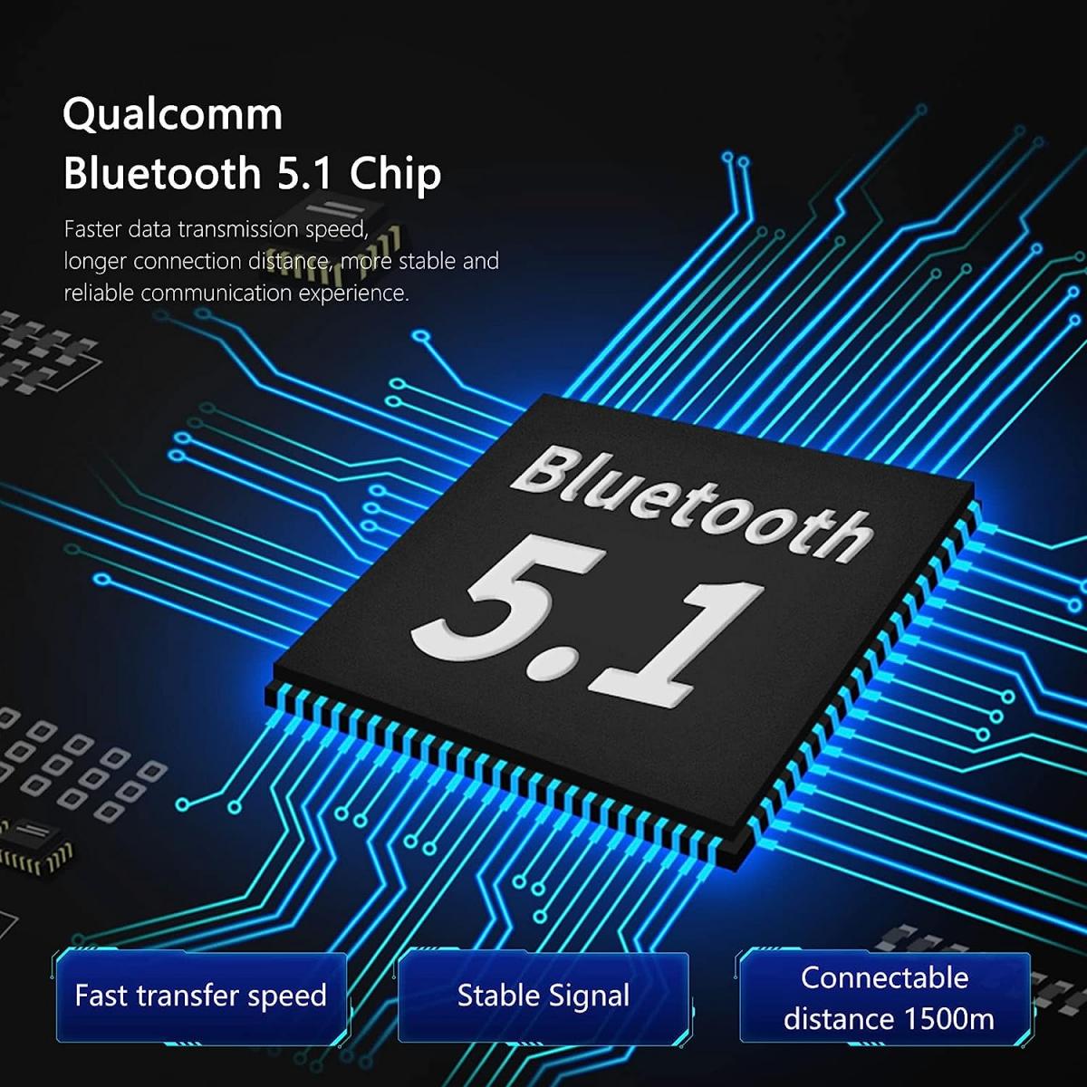 オートバイヘルメットBluetoothインターホン、Bluetooth 5.1オートバイイヤホン、CVCノイズ低減とFMラジオ機能付き、4人の騎手1500Mの範囲内で同時に通話できる（1着 ...