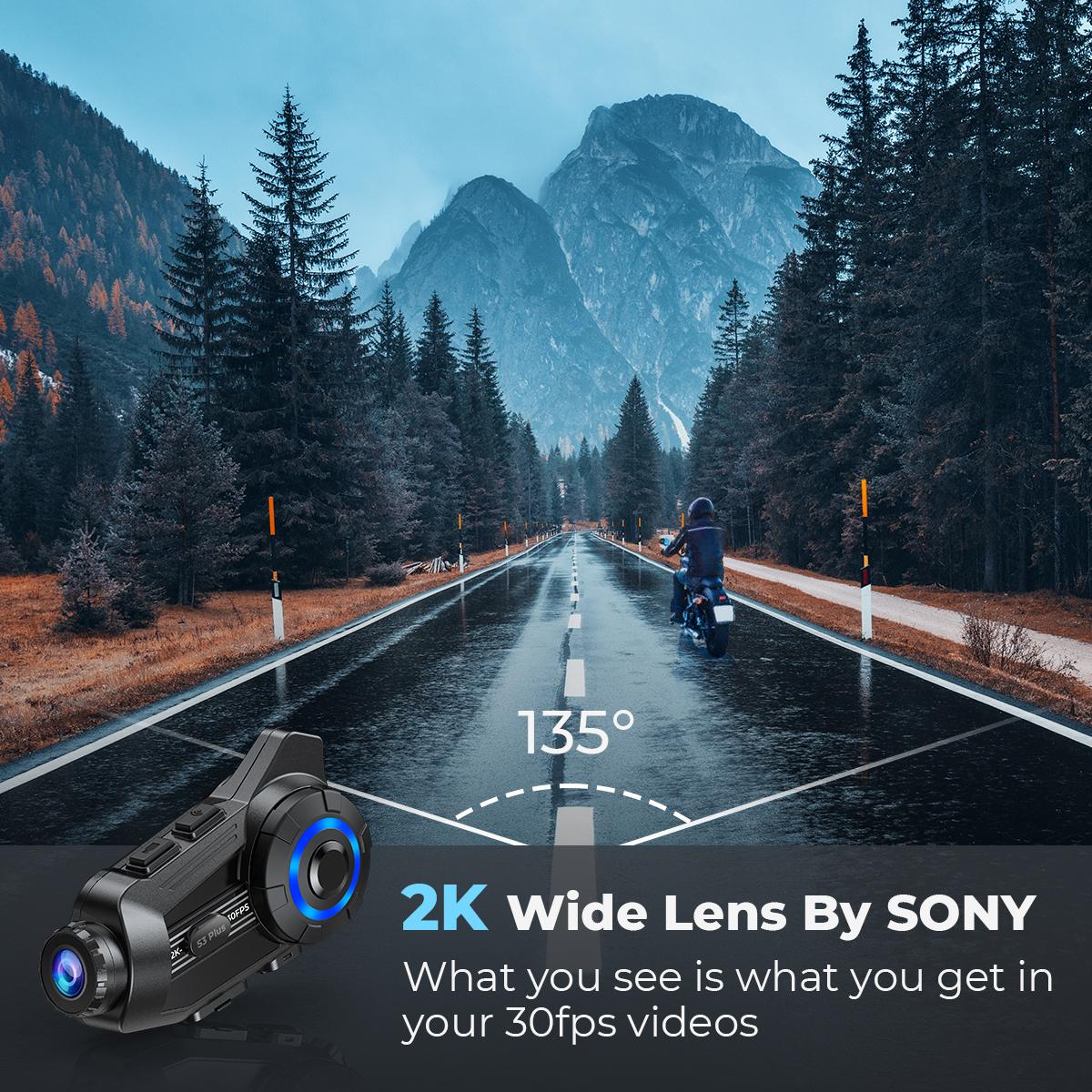 Motorcycle Bluetooth Headset with 2K Camera 6 Riders Intercom 2000m ...