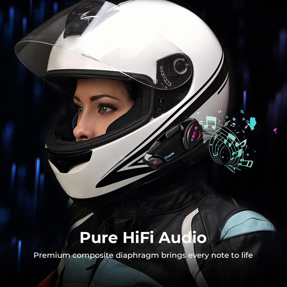 Motorcycle Bluetooth Headset Connect to 2 Devices Hands-Free Call/Music ...