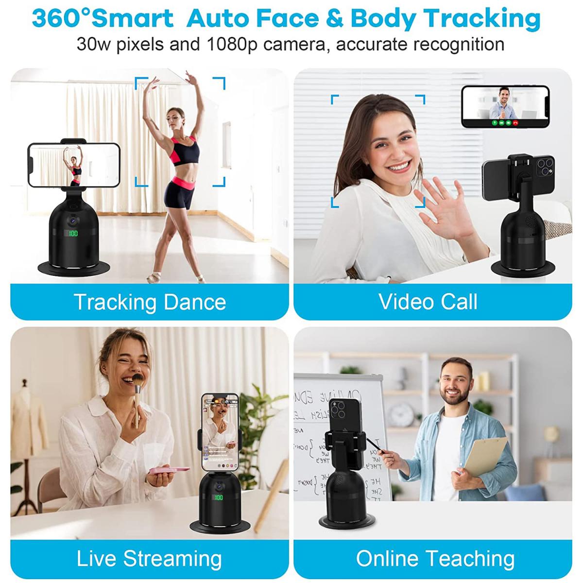 Automatic face tracking tripod, rechargeable face tracking phone holder, no app required, hands ...