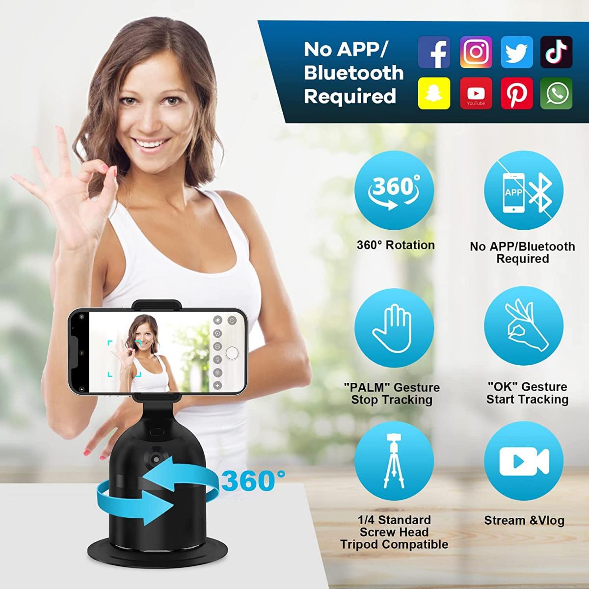 Automatic face tracking tripod, rechargeable face tracking phone holder ...