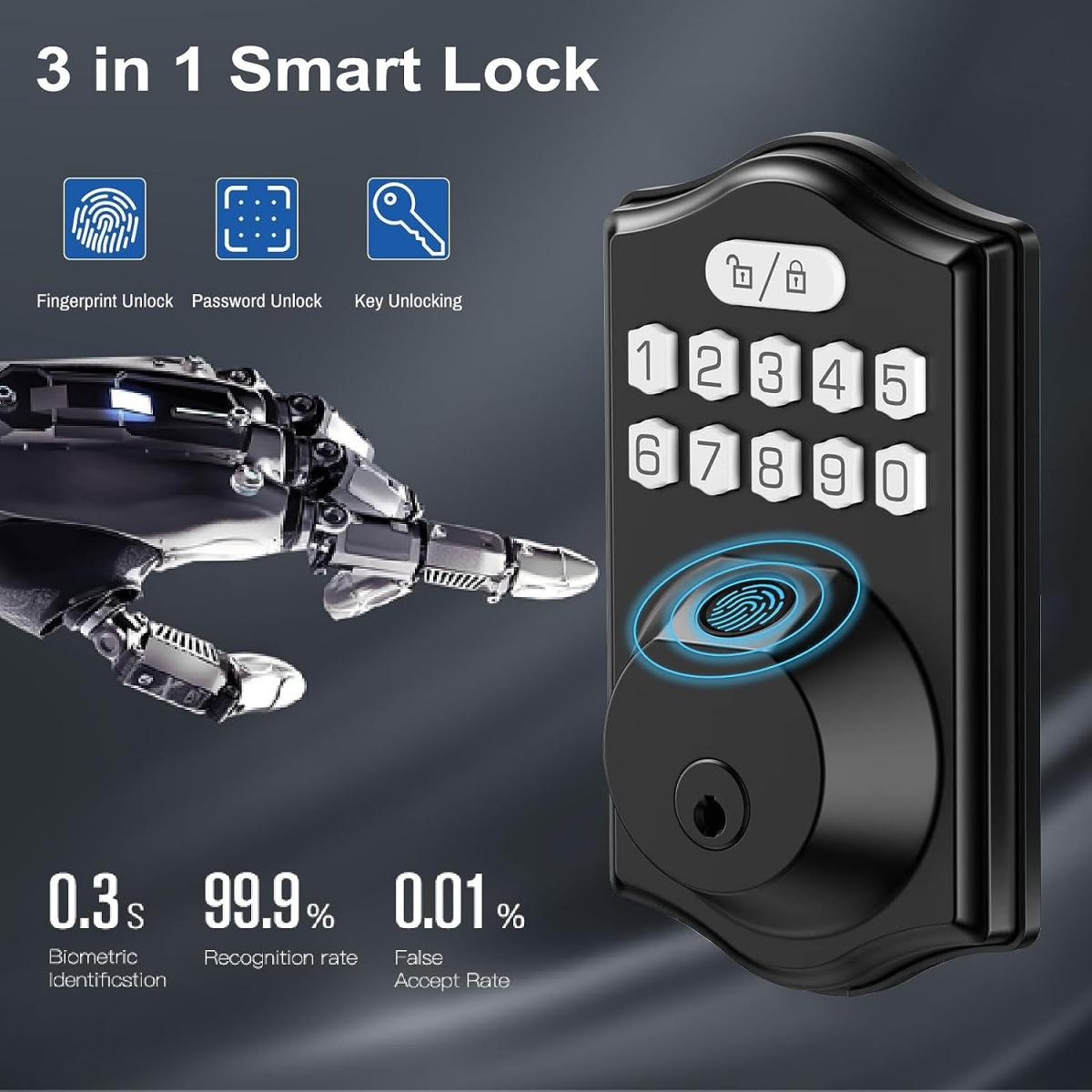 K6 Intelligent Fingerprint Door Lock With 2 Spare Keys 3-In-1 - KENTFAITH