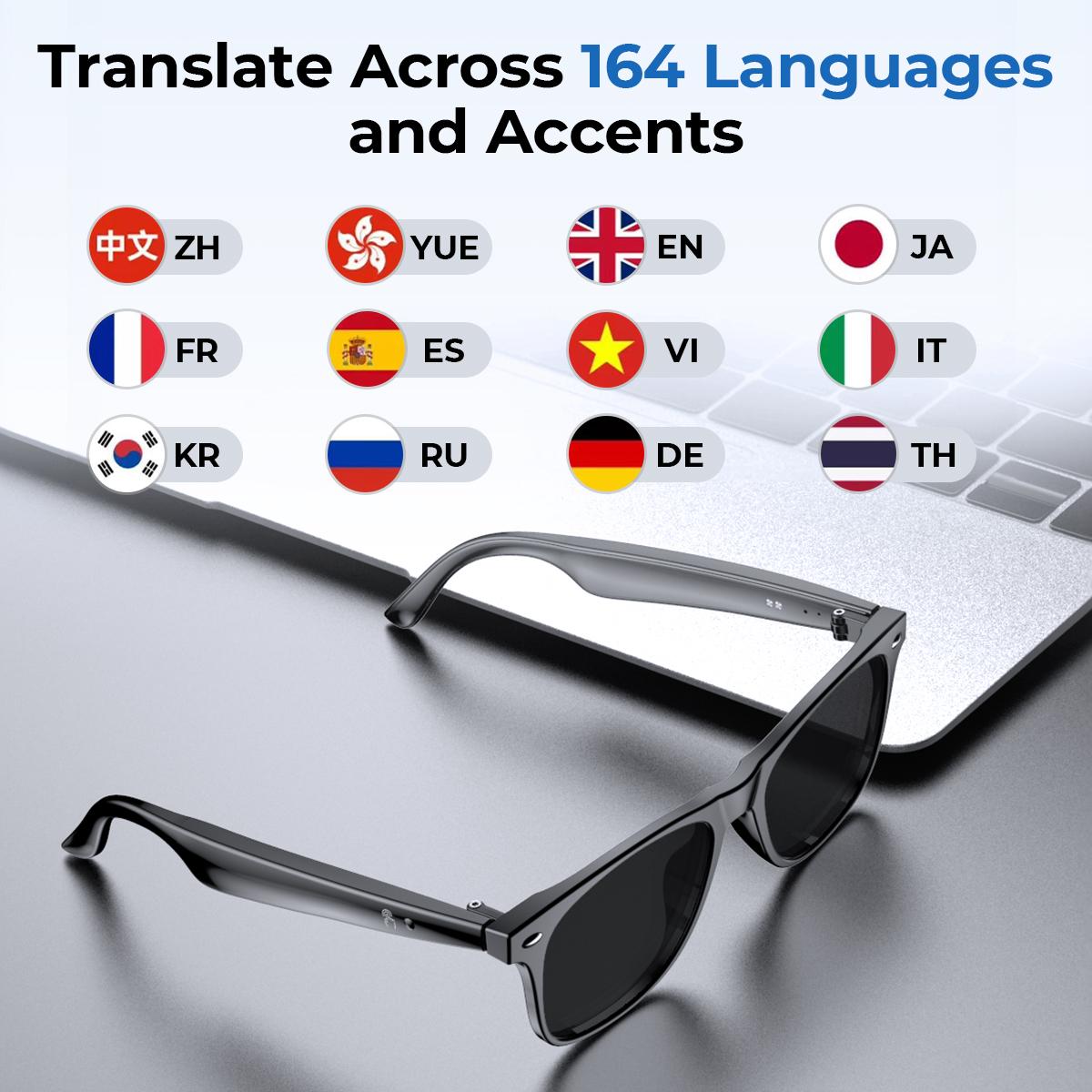 AI Smart Glasses Real-Time Translation 164 Languages Music Bluetooth 5.4 for Men & Women ...