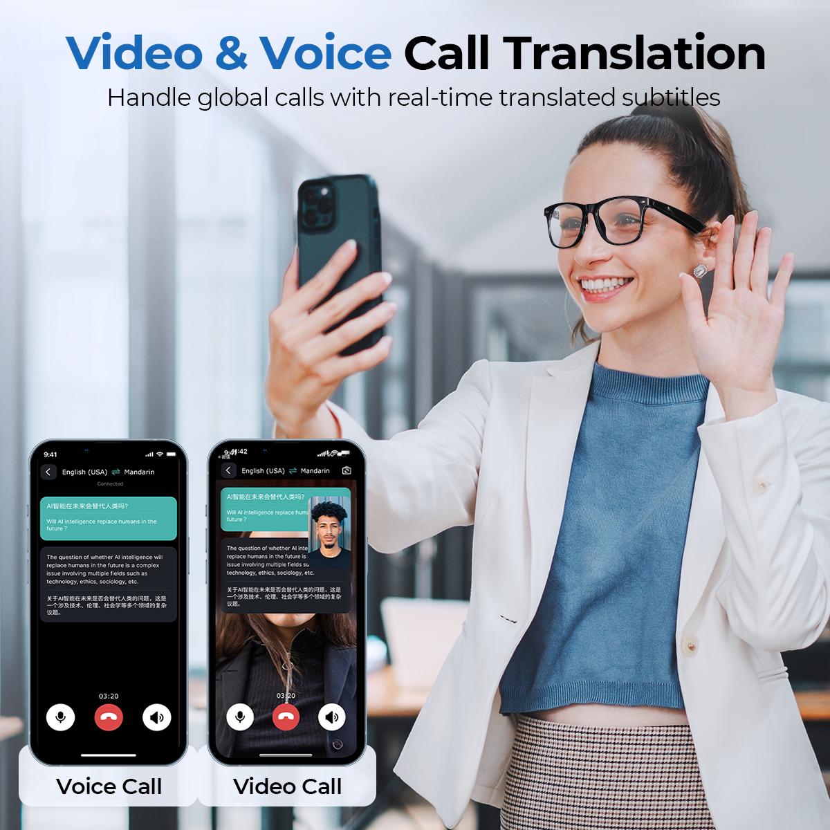 AI Smart Glasses Real-Time Translation 164 Languages Music Bluetooth 5.4 for Men & Women ...