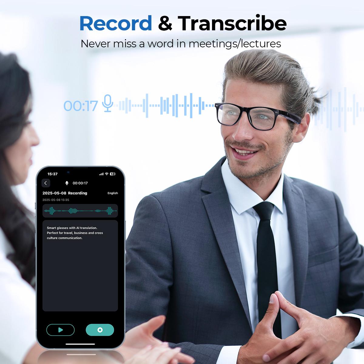 AI Smart Glasses Real-Time Translation 164 Languages Music Bluetooth 5.4 for Men & Women ...