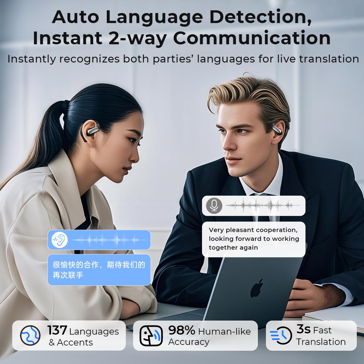 Wireless Translator Earbuds with 2-way 137 Languages, Live ...