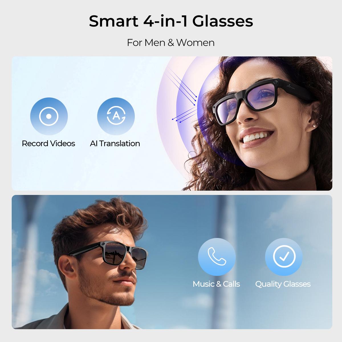 Smart Camera Glasses, HD 1080P, EIS Stabilization, WiFi Connect ...