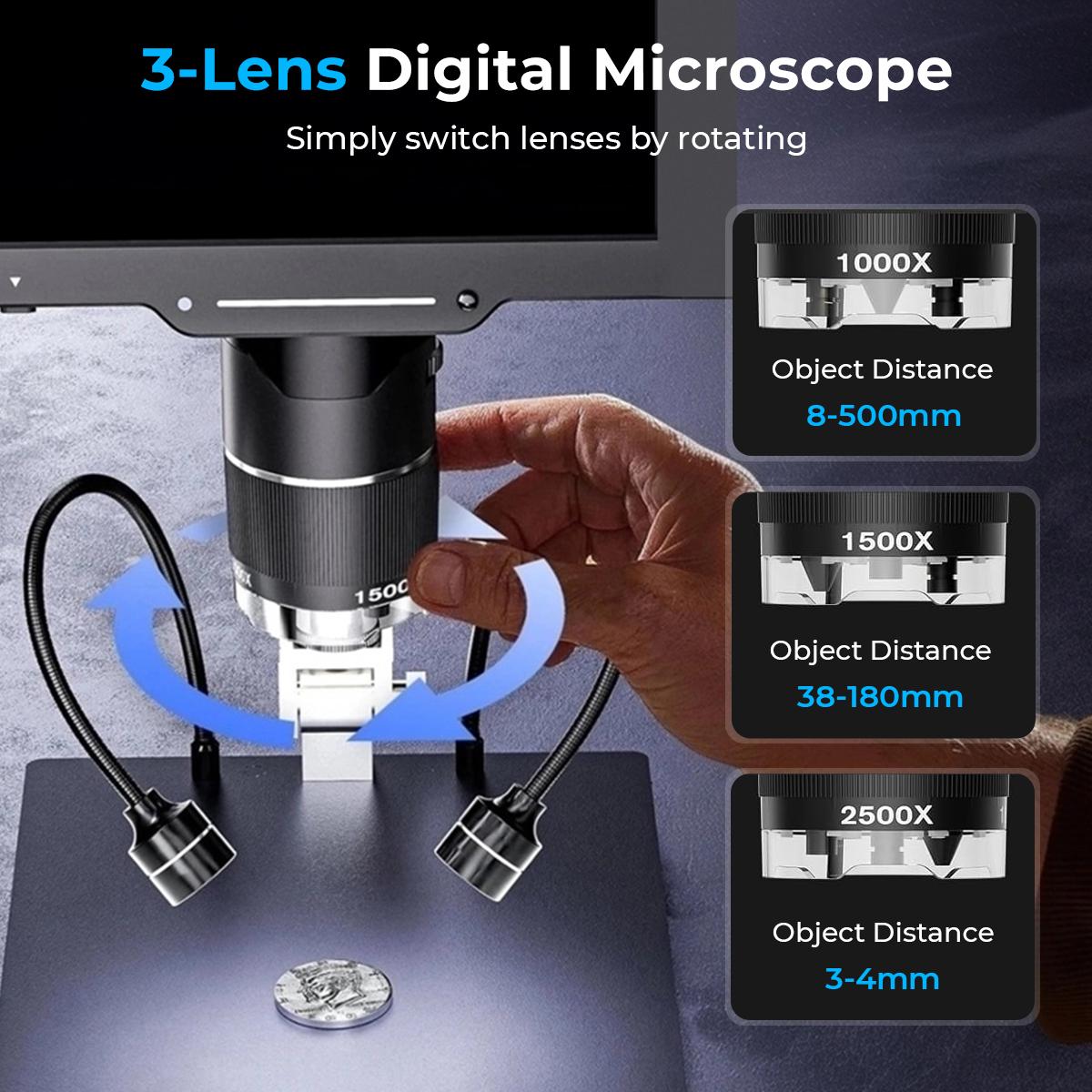 3 Lens Digital Microscope for Multiple Uses | Kentfaith Microscopes - K ...