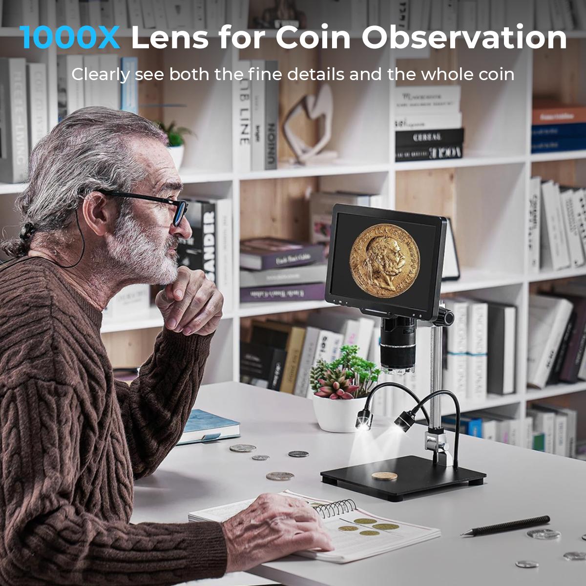 Digital Microscope with 10.1" Screen & 3 Lenses, 1000X, 1500X, 2500X ...