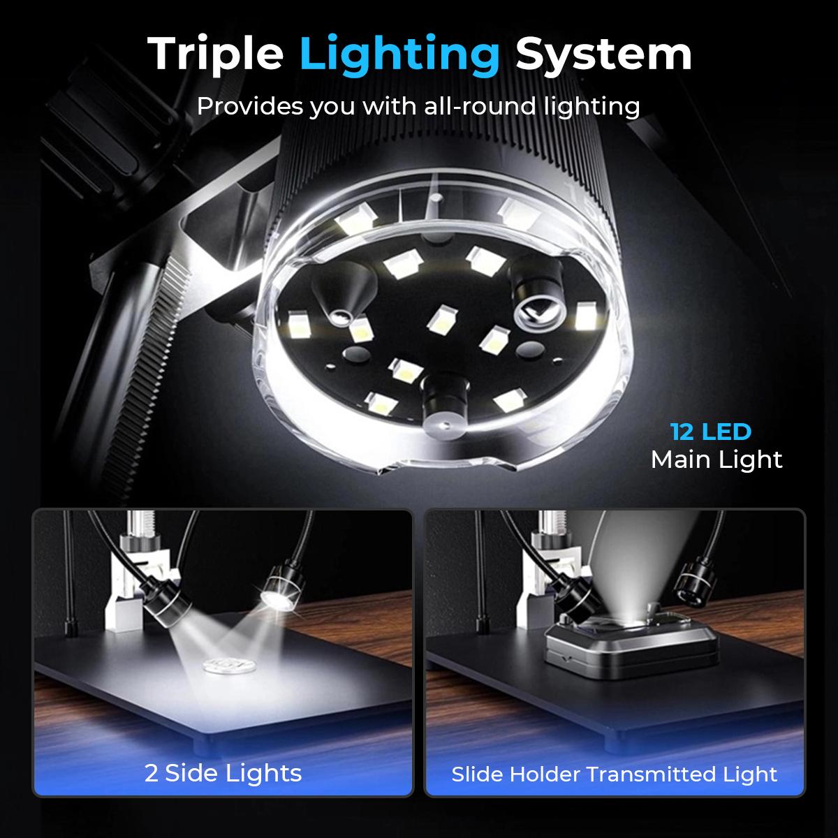Digital Microscope with 10.1" Screen & 3 Lenses, 1000X, 1500X, 2500X ...