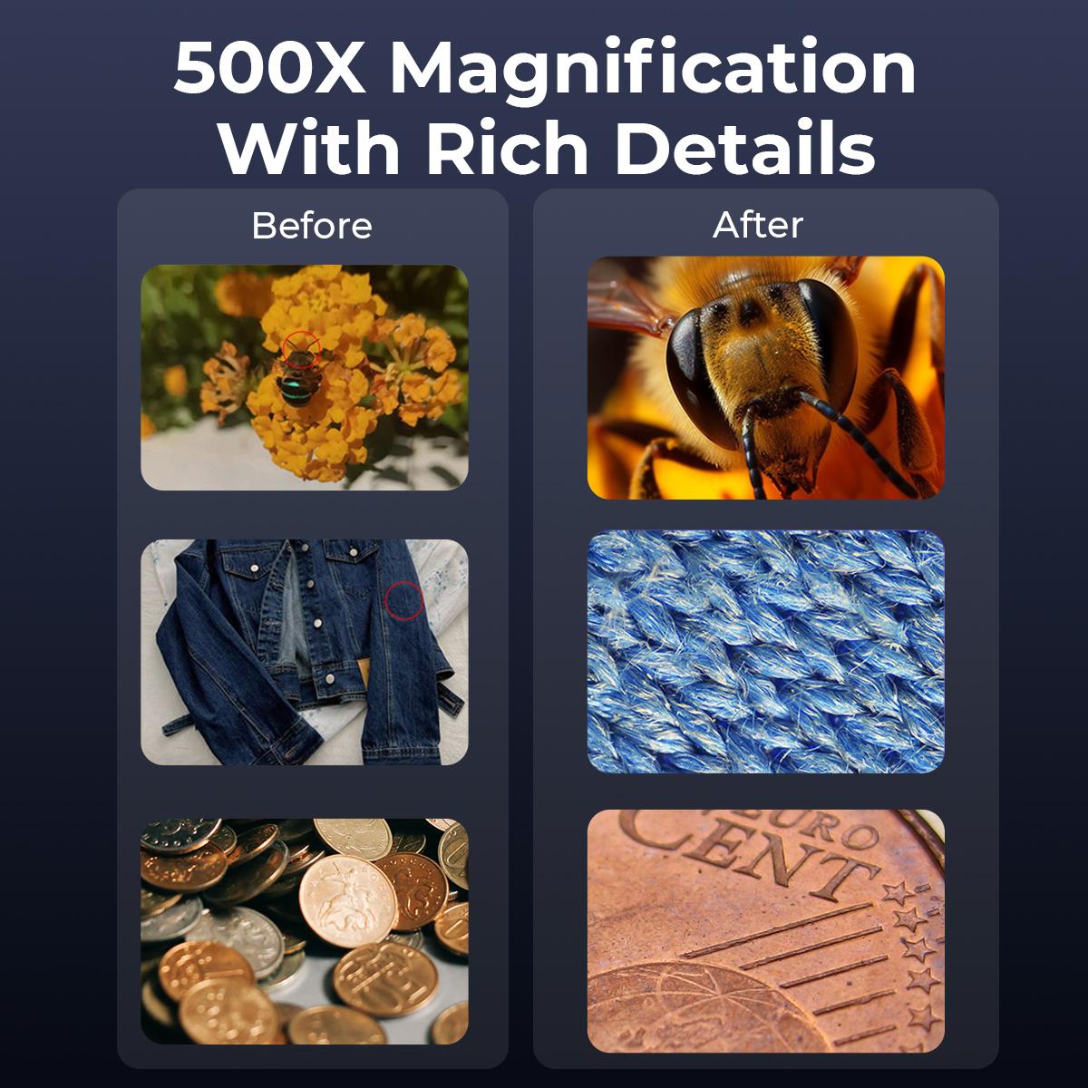 Handheld Microscope, 500X Magnification, 1080P Videos, 2-inch Screen ...