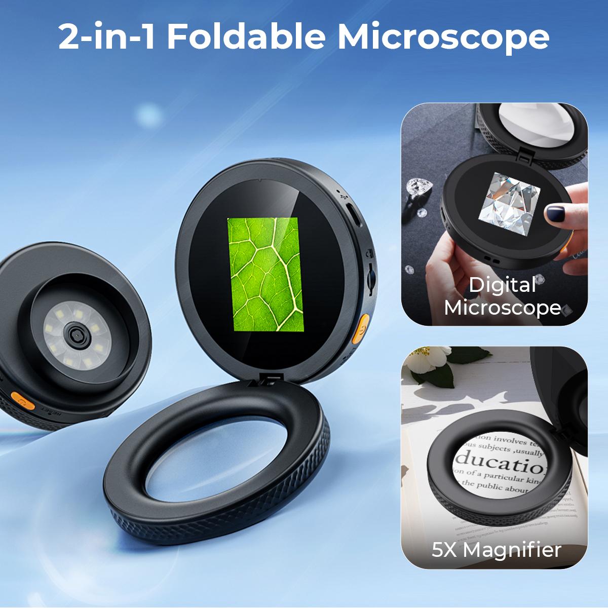 Handheld Microcsope, 500X Zoom, 1080P Videos, PC Connect, with Large 5X ...